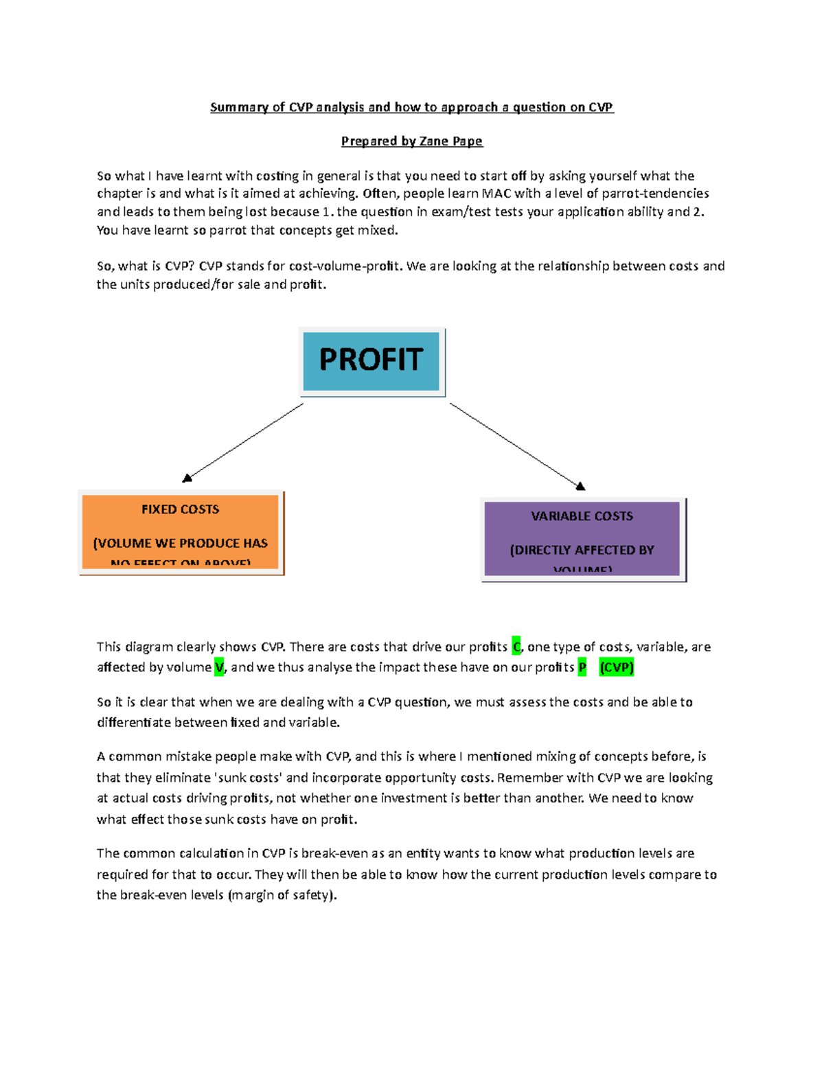 CVP Summary - This is a practice question for Certificate in the Theory ...