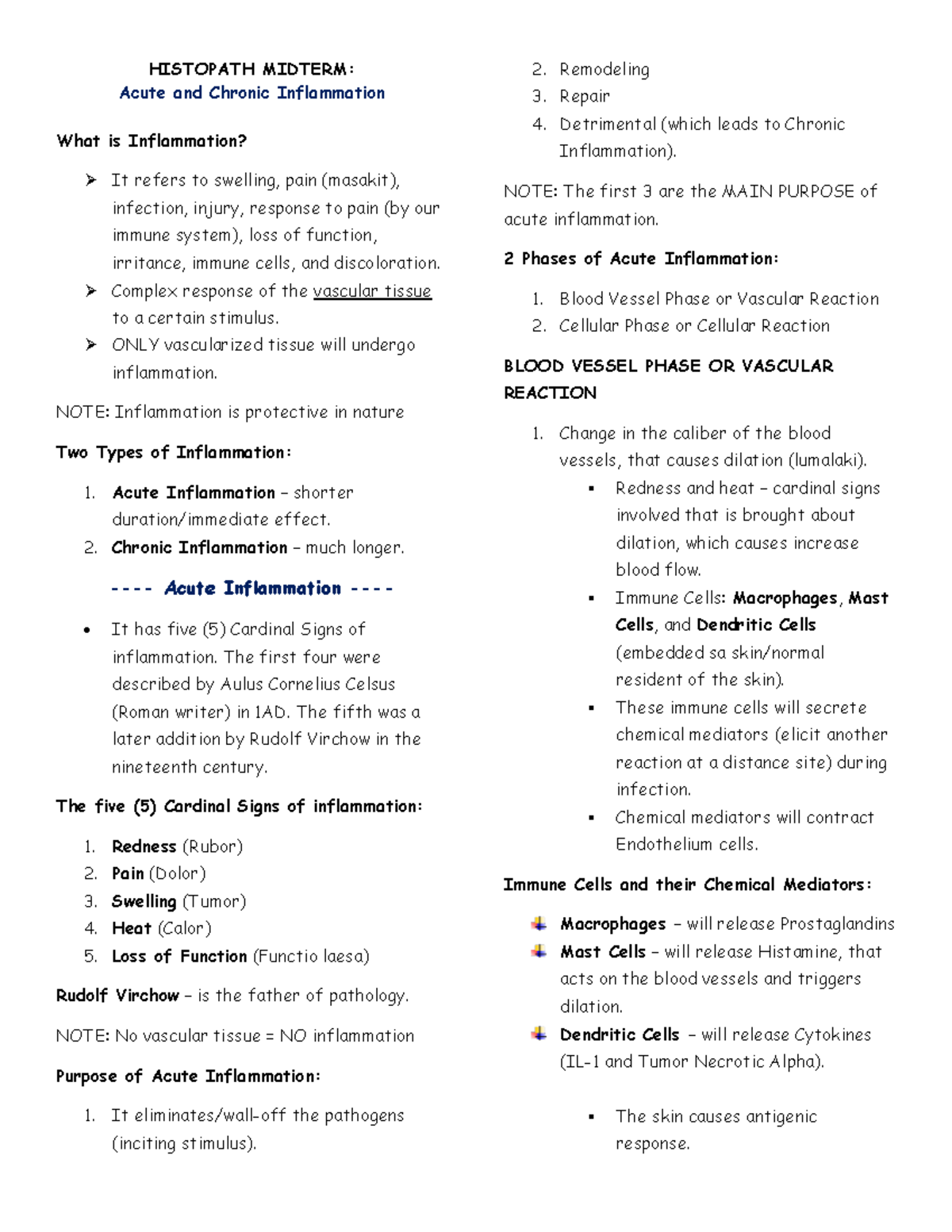 Histopath Acute AND Chronic Inflammation - HISTOPATH MIDTERM: Acute and Chronic Inflammation ...