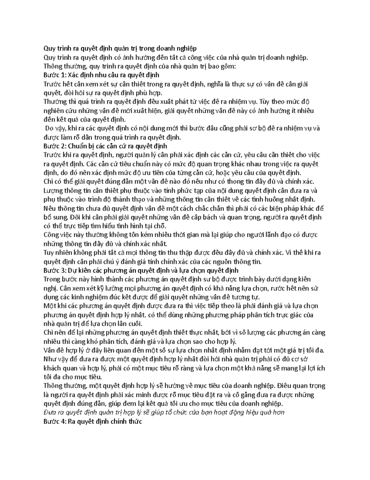 Các bước đưa ra quyết định - Quy trình ra quyếết đ nh qu n tr trong doanh nghi pị ả ị ệ Quy ...