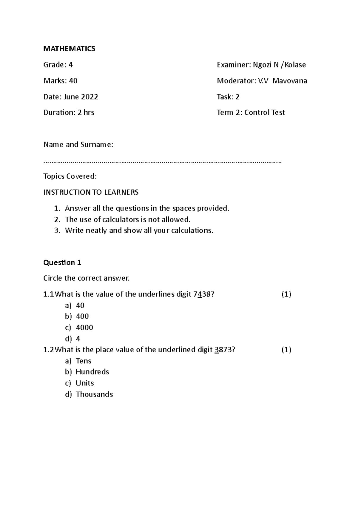 Mathematics - Exam Example - TPN 2601 - Unisa - StuDocu