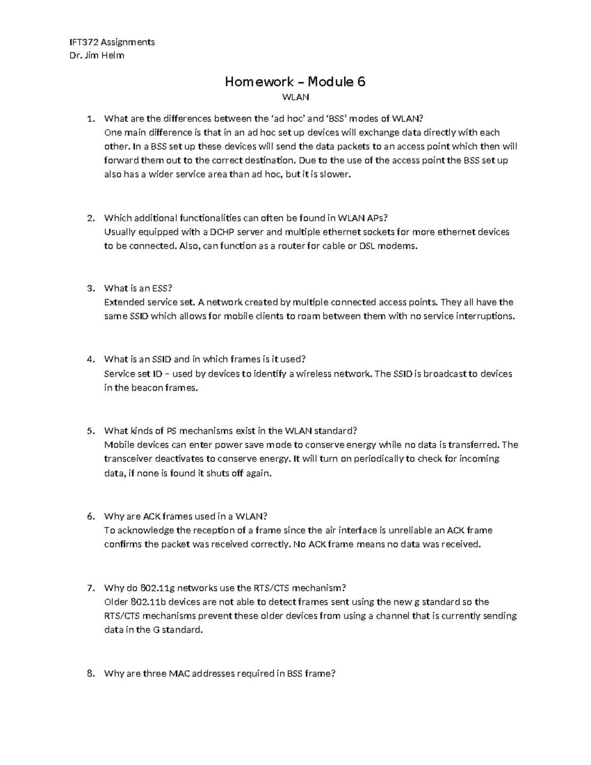 Homework 6 - WLAN - IFT372 Assignments Dr. Jim Helm Homework – Module 6 ...
