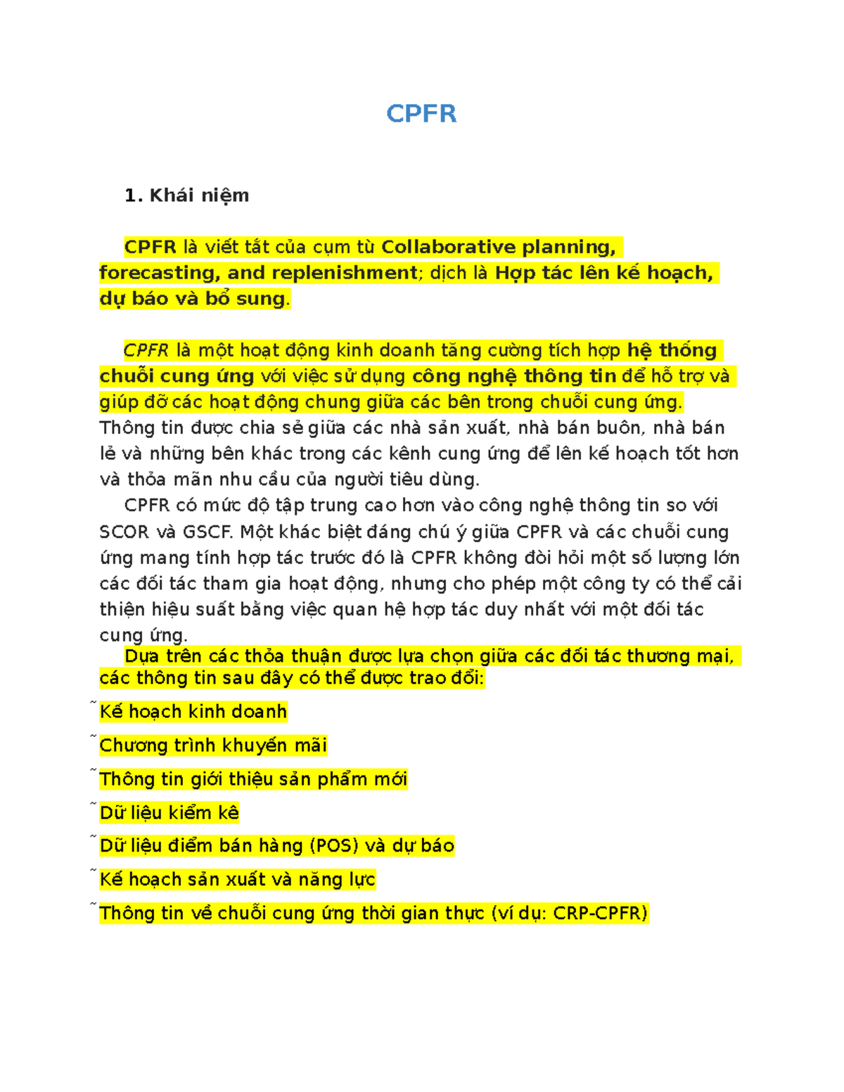 CPFR-Sinh - CPFR - CPFR Khái niệm CPFR là viết tắt của cụm từ ...