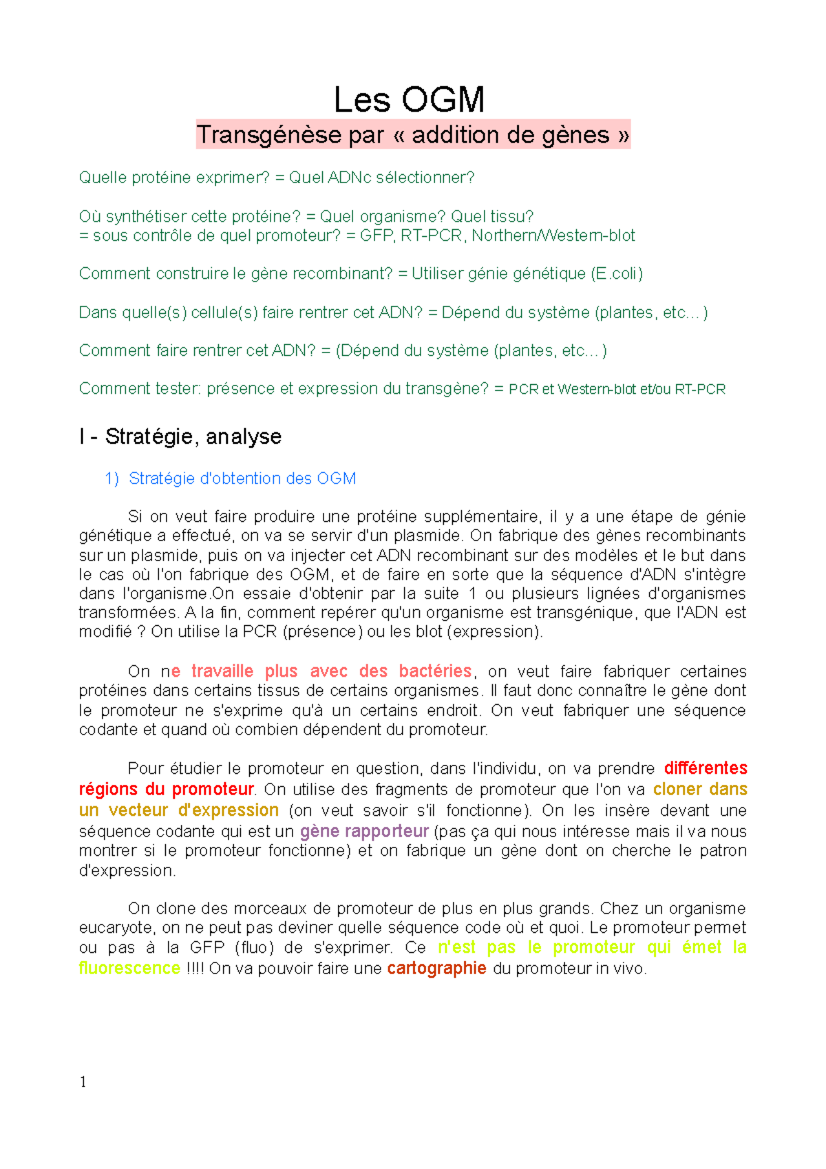 CM 6 Biologie moléculaire - Les OGM Transgénèse par « addition de gènes ...