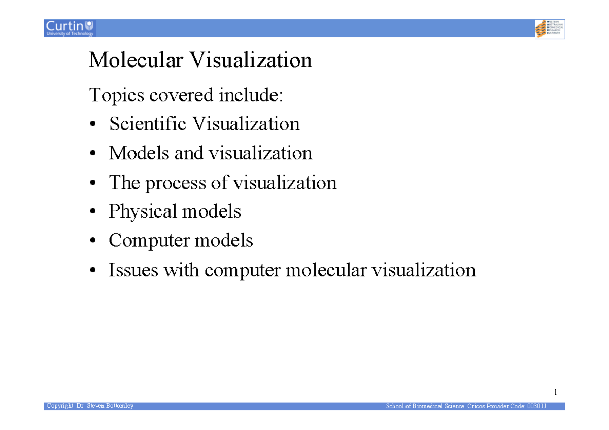 Mol Vis - Lecture notes 10 - Molecular Visualization Topics covered ...