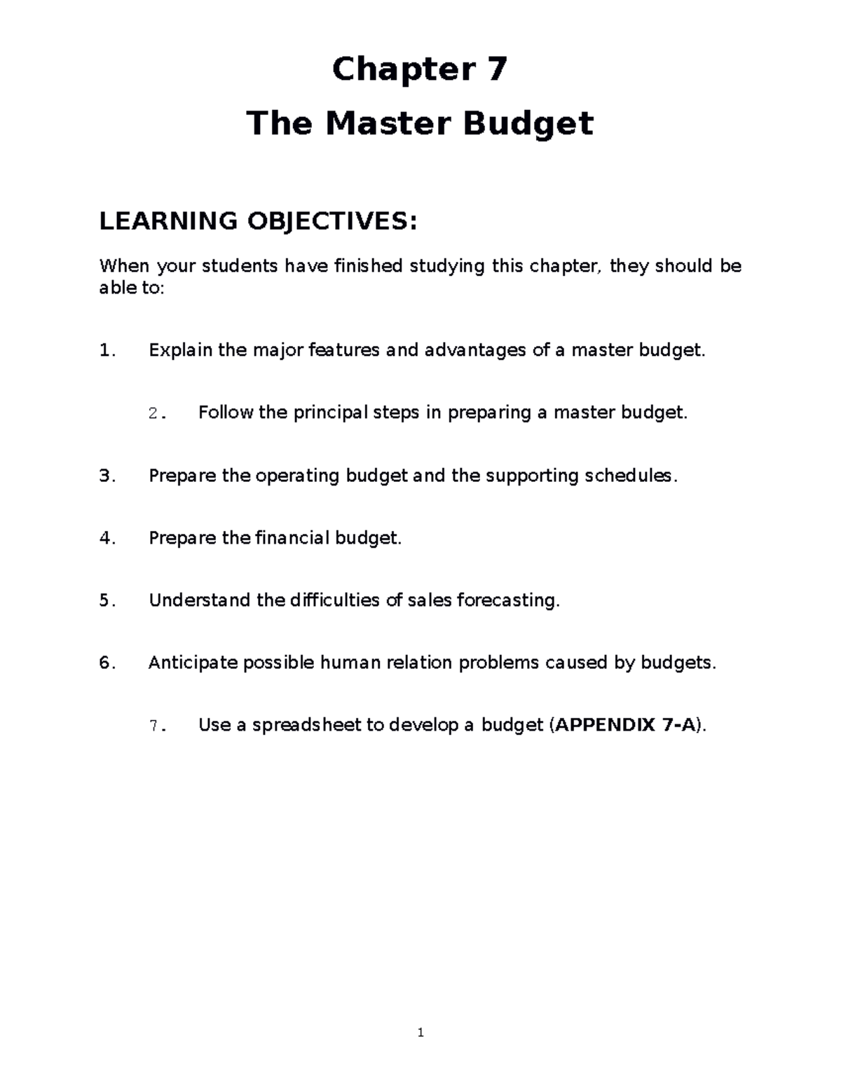 Ch07imaim - Accounting - Chapter 7 The Master Budget LEARNING ...