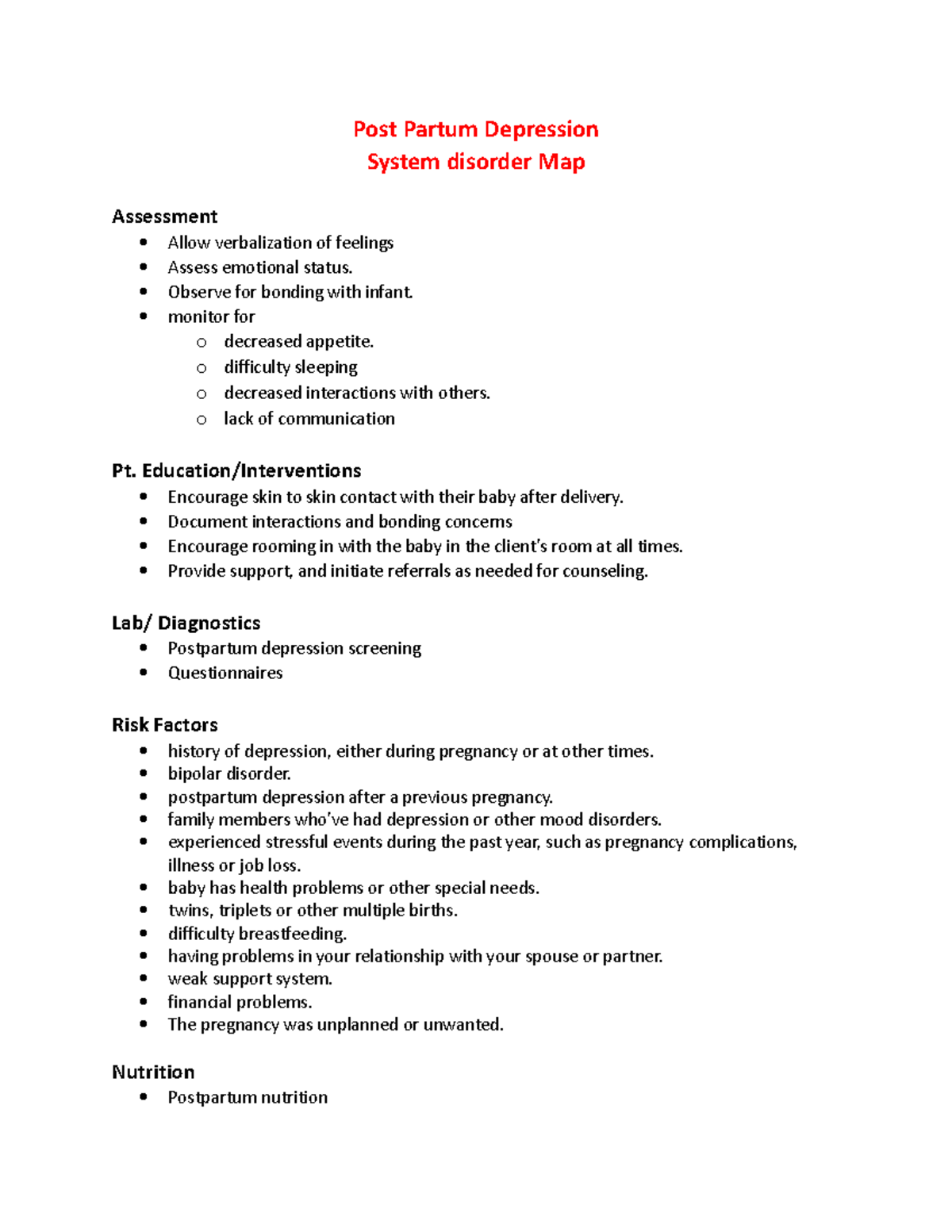 Map 5 - concept map - Post Partum Depression System disorder Map ...