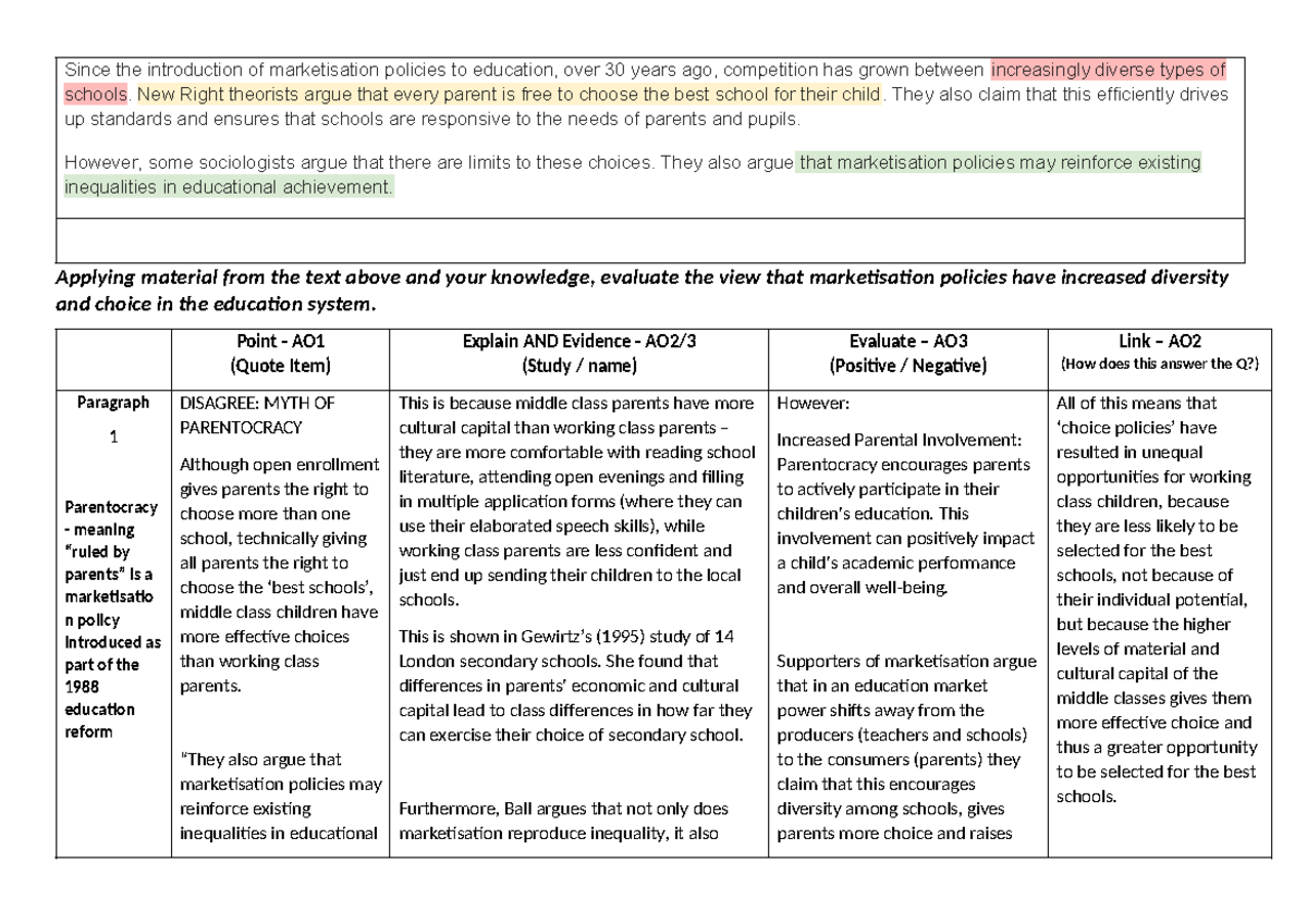 30m Q planner Marketisation - Since the introduction of marketisation ...