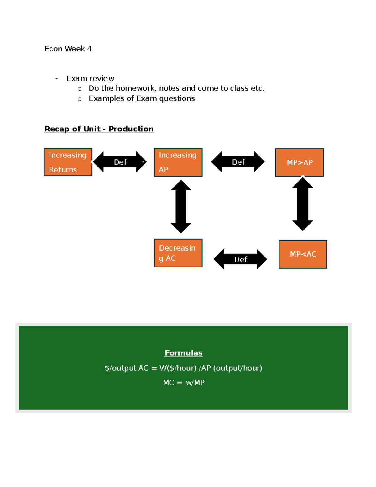 Econ Week 4 - Week 4 lecture notes - Econ Week 4 Exam review o Do the ...