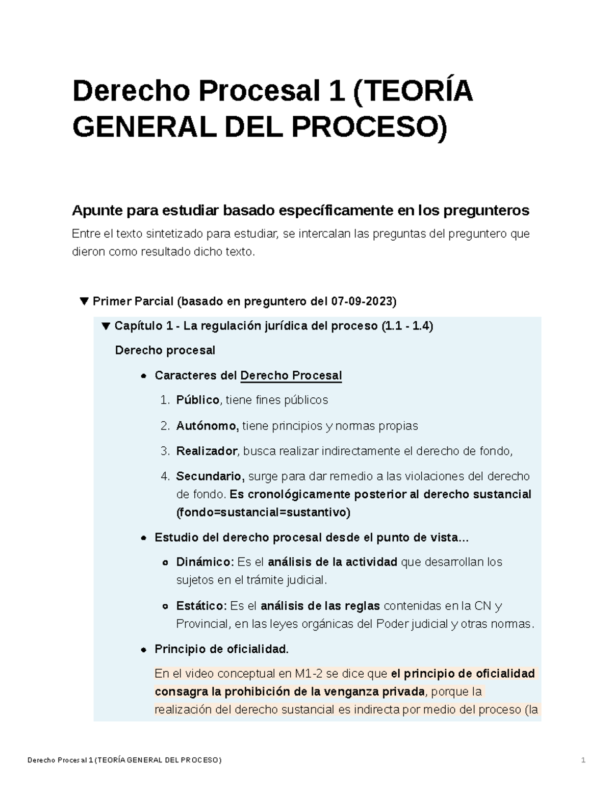 TRABAJO PRACTICO 1 - Derecho Procesal 1 (TEORÍA GENERAL DEL PROCESO) Apunte para estudiar basado ...