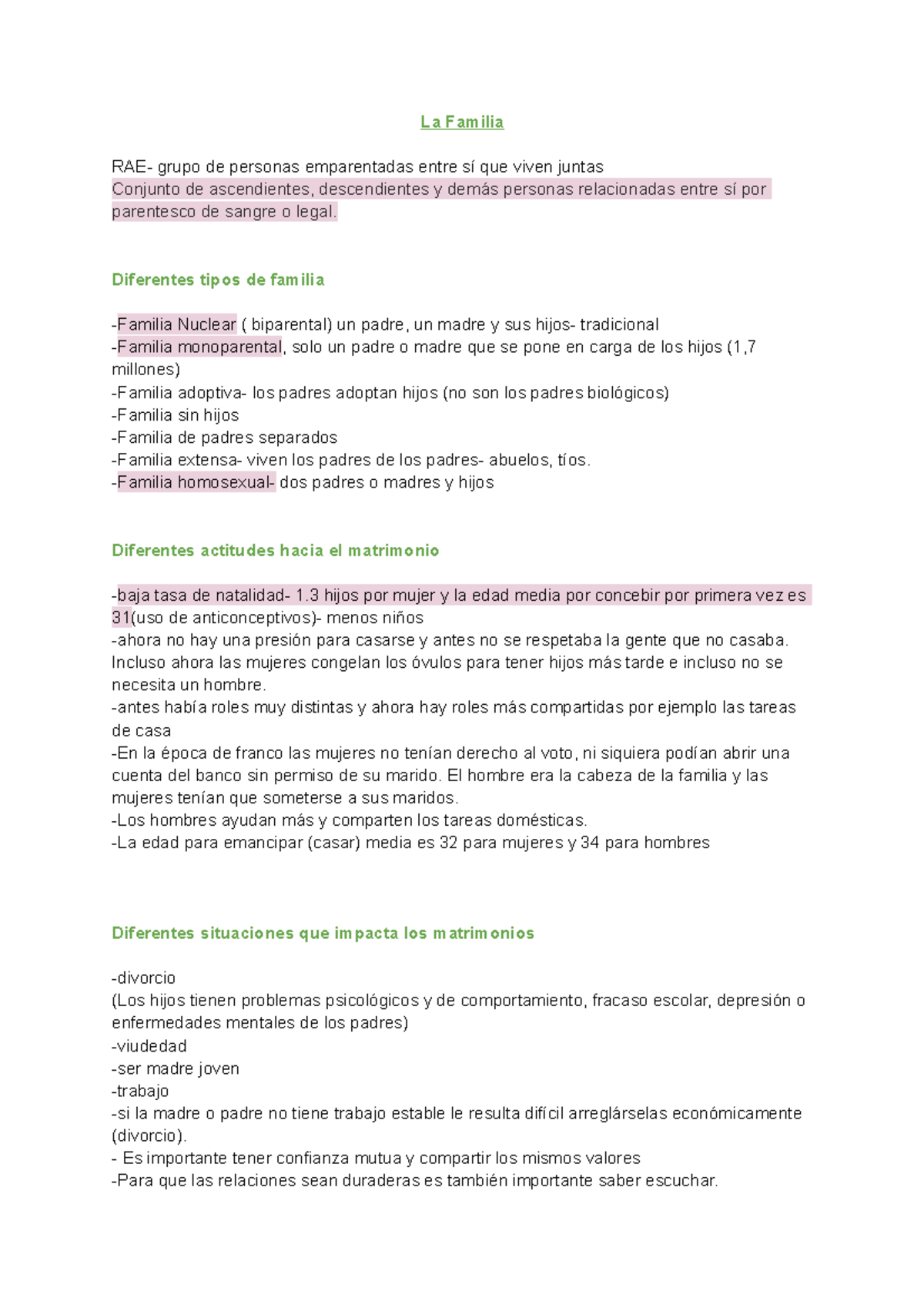 La Familia: revision notes (a level unit 1) - La Familia RAE- grupo de ...