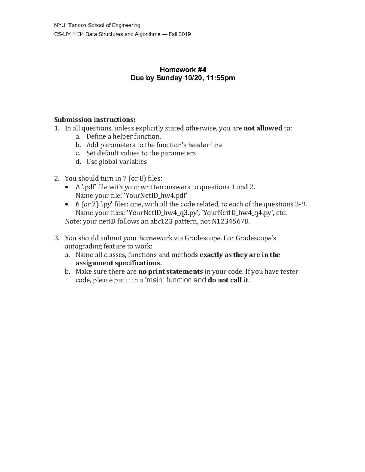 Hw4 - Homework - NYU, Tandon School of Engineering CS-UY 11 34 Data Structures and Algorithms ...