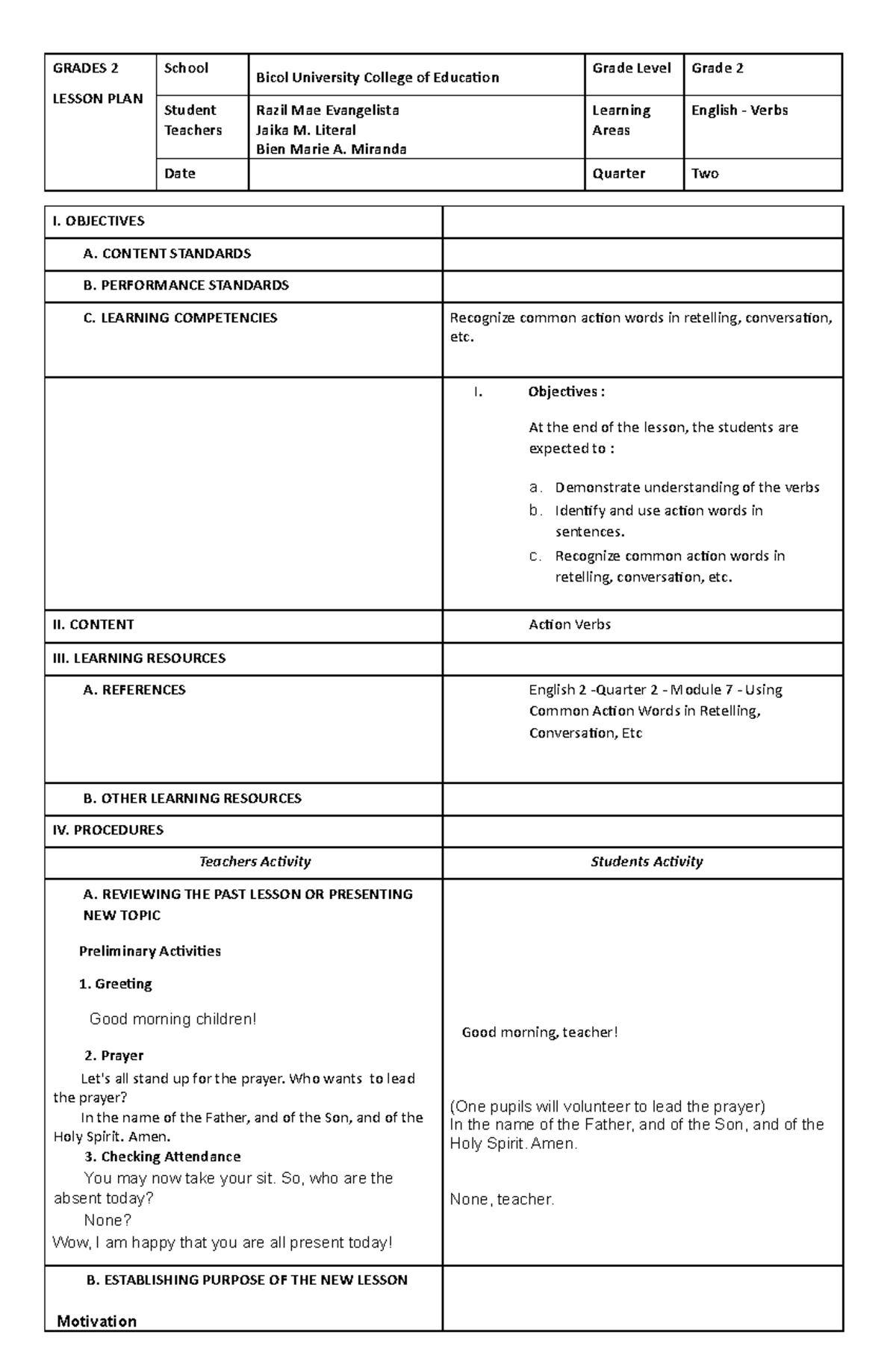 Educ-9-LP - Assessment - GRADES 2 LESSON PLAN School Bicol University ...