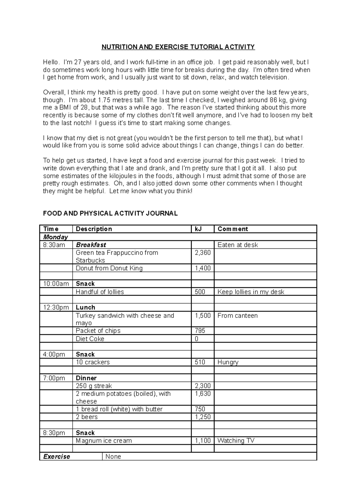 Week 3 tutorial - nutrition and exercise handout - NUTRITION AND ...