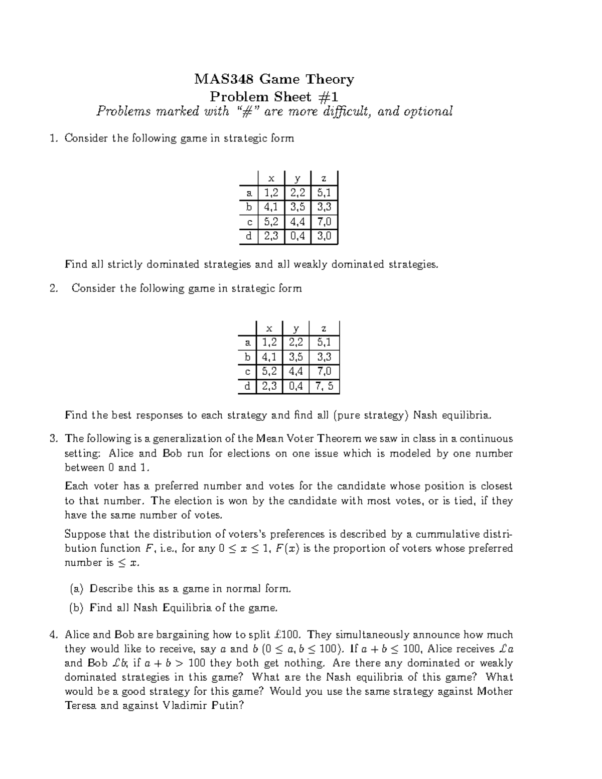 MAS348 Game theory Homework and problem sheet 1 - MAS348 - Sheffield ...