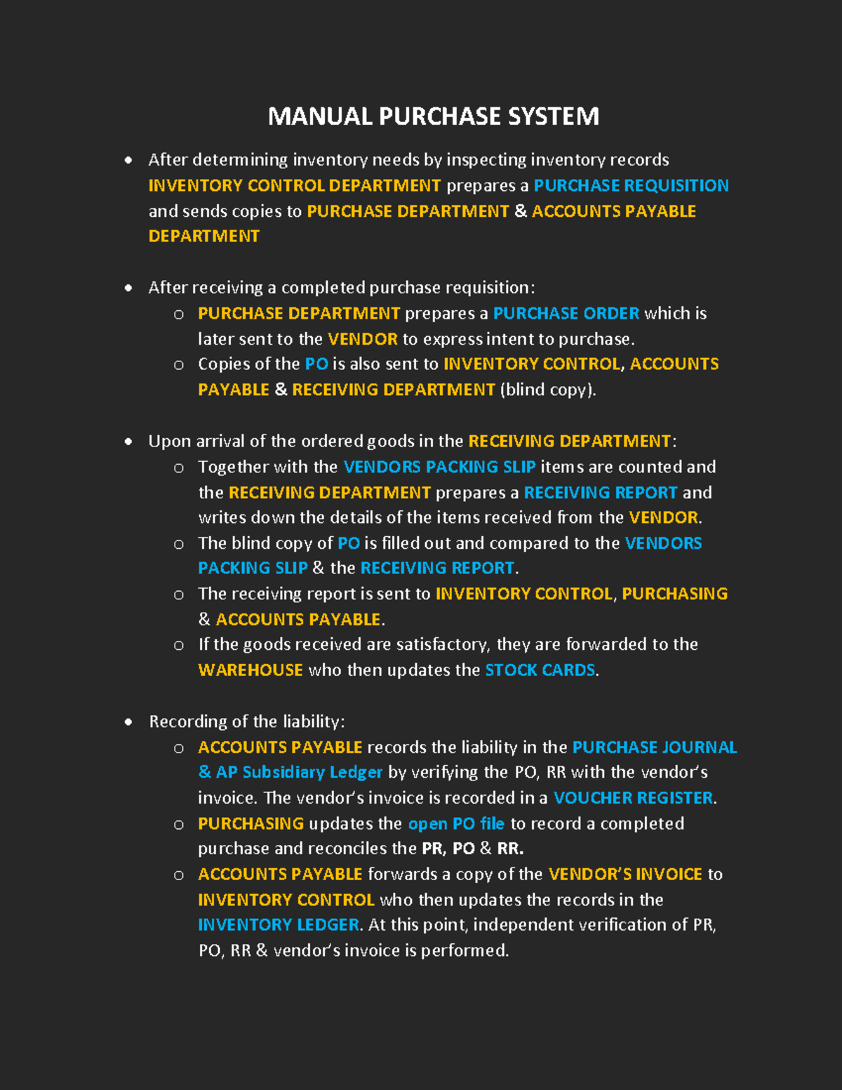 The Expenditure Cycle - 765fersd - MANUAL PURCHASE SYSTEM After ...