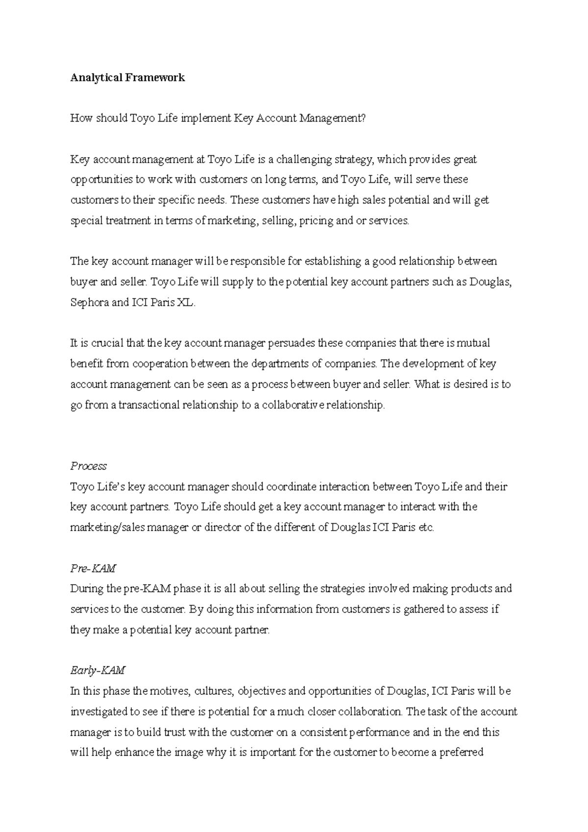 Essay "Theoretical framework of key account management (KAM process ...