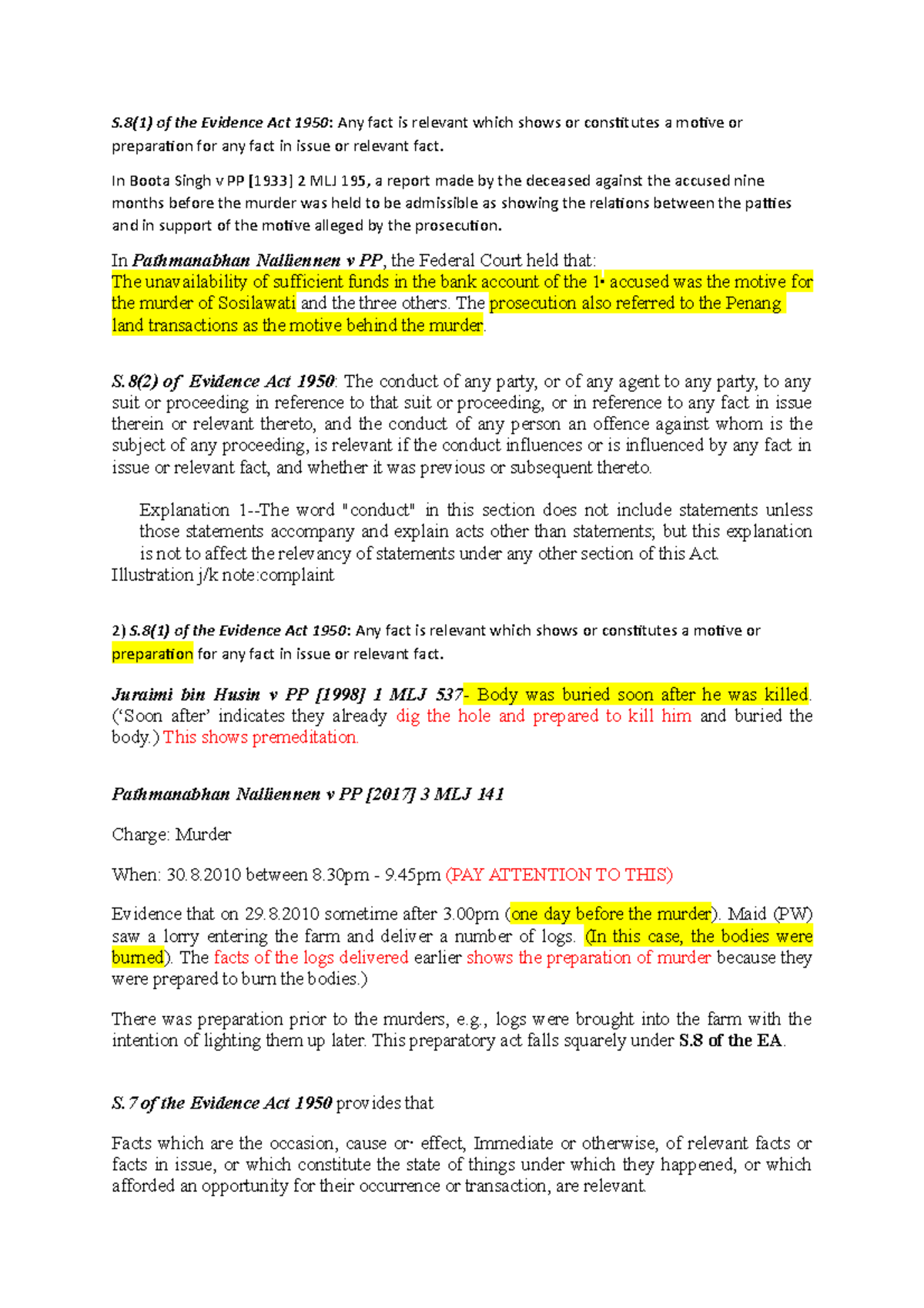 Evidence tutorial 6 - S(1) of the Evidence Act 1950: Any fact is ...