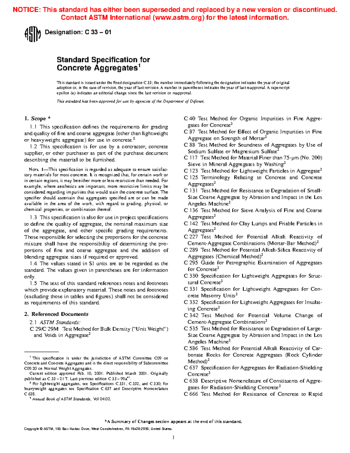 ASTM C 33 - ……. - Designation: C 33 – 01 Standard Specification for ...