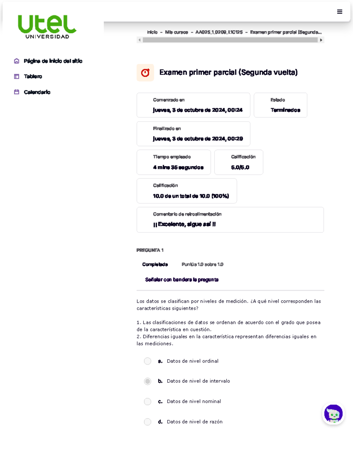 Examen primer parcial (Segunda vuelta) Revisión del intento - Comenzado en jueves, 3 de octubre ...