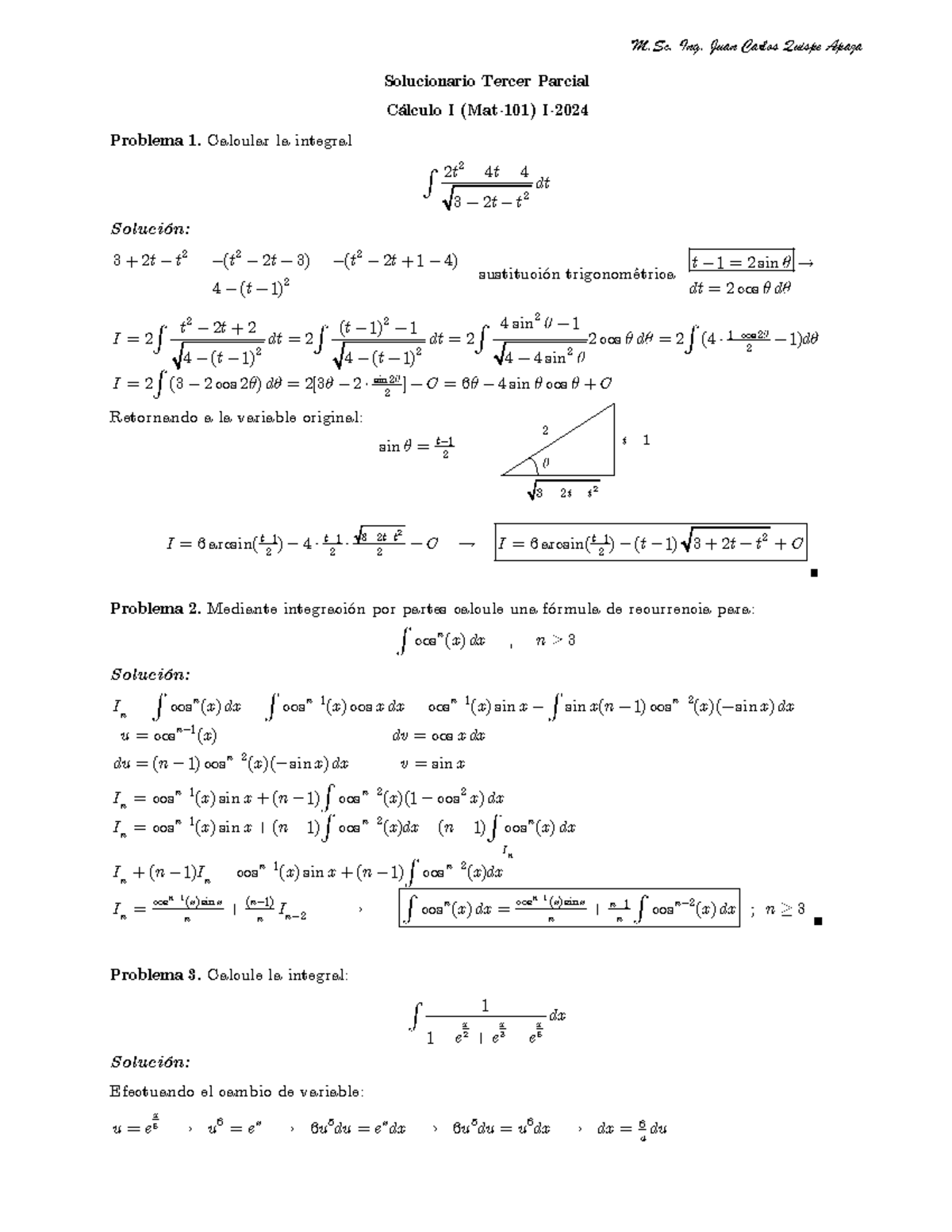 3. Solucionario 3er Parcial Mat-101 (I-2024) - M. Ing. Juan Carlos Quispe Apaza Solucionario ...
