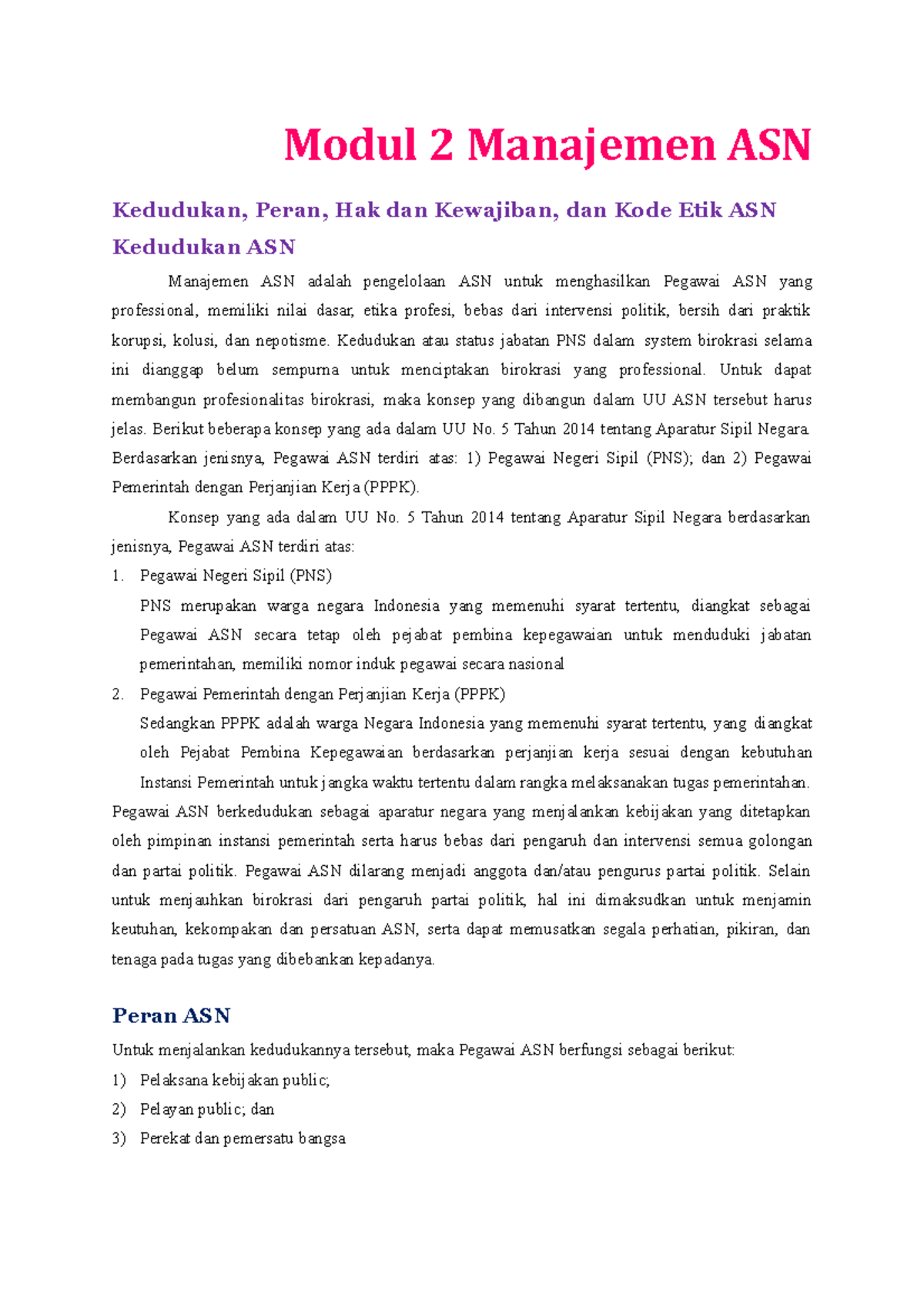 Agenda III Modul 2 Manajemen ASN - Modul 2 Manajemen ASN Kedudukan ...