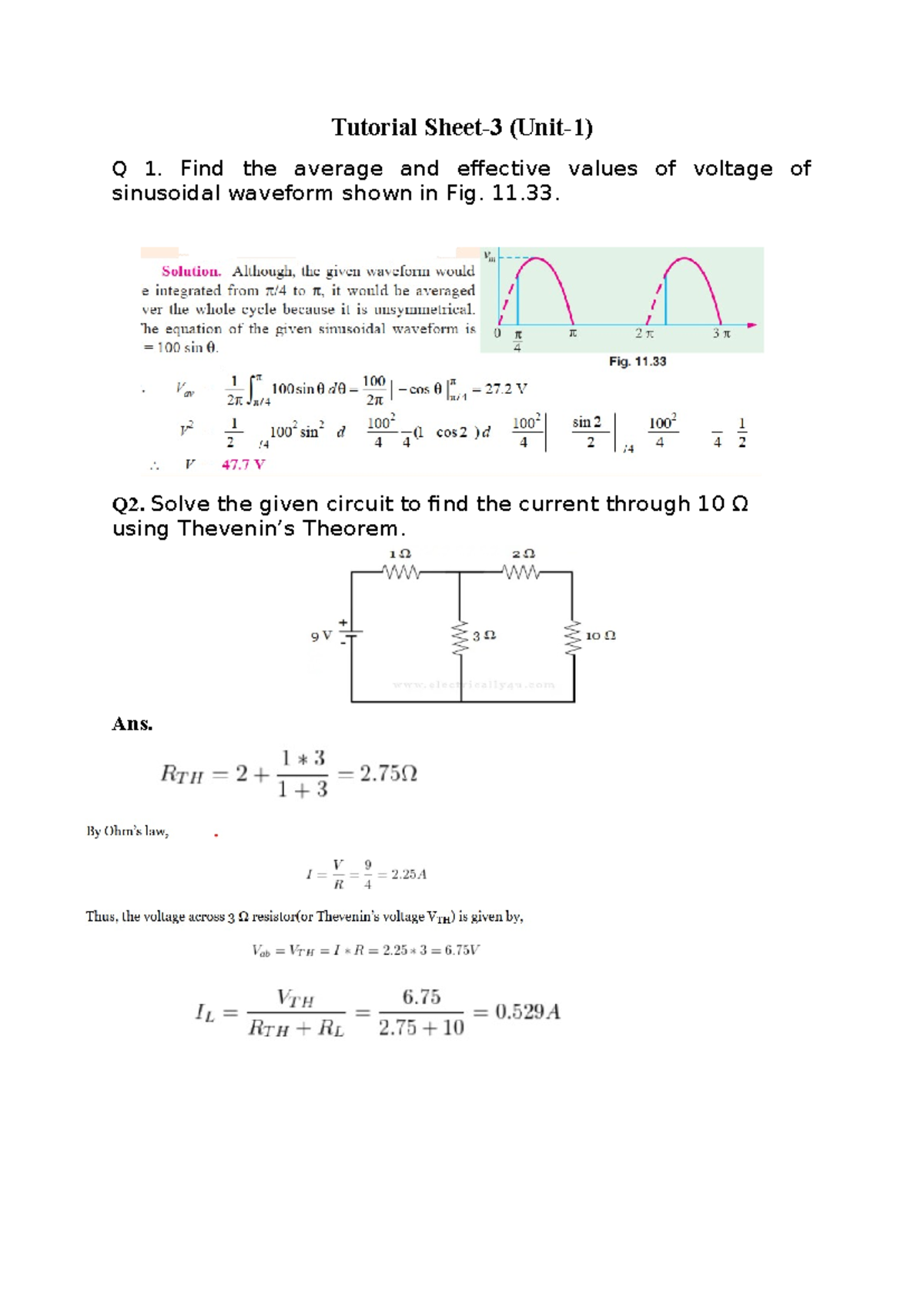 Tutorial Sheet 3 - practice materials - Tutorial Sheet-3 (Unit-1) Q 1. Find the average and ...