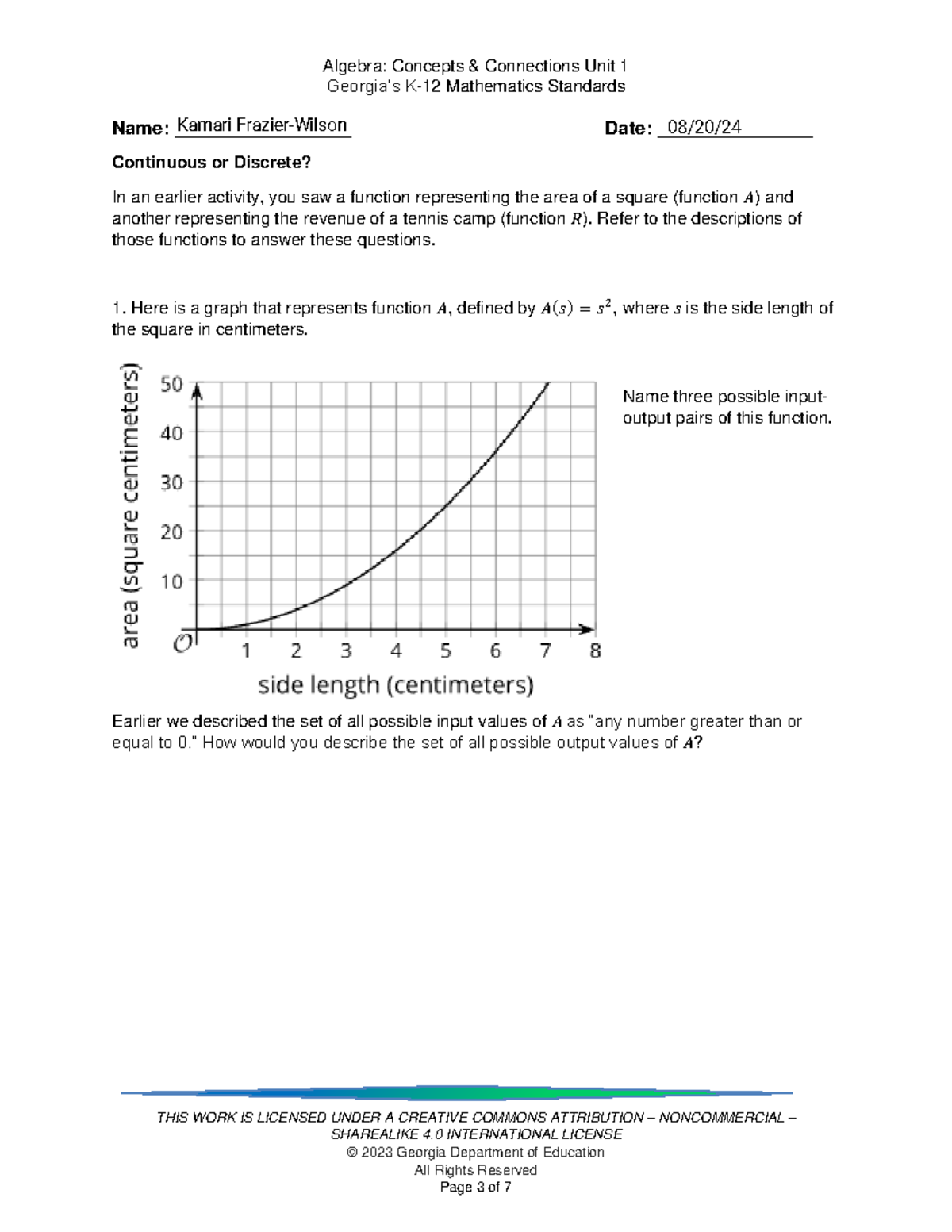 Domain and Range Student Recording Sheets Algebra Concepts and ...