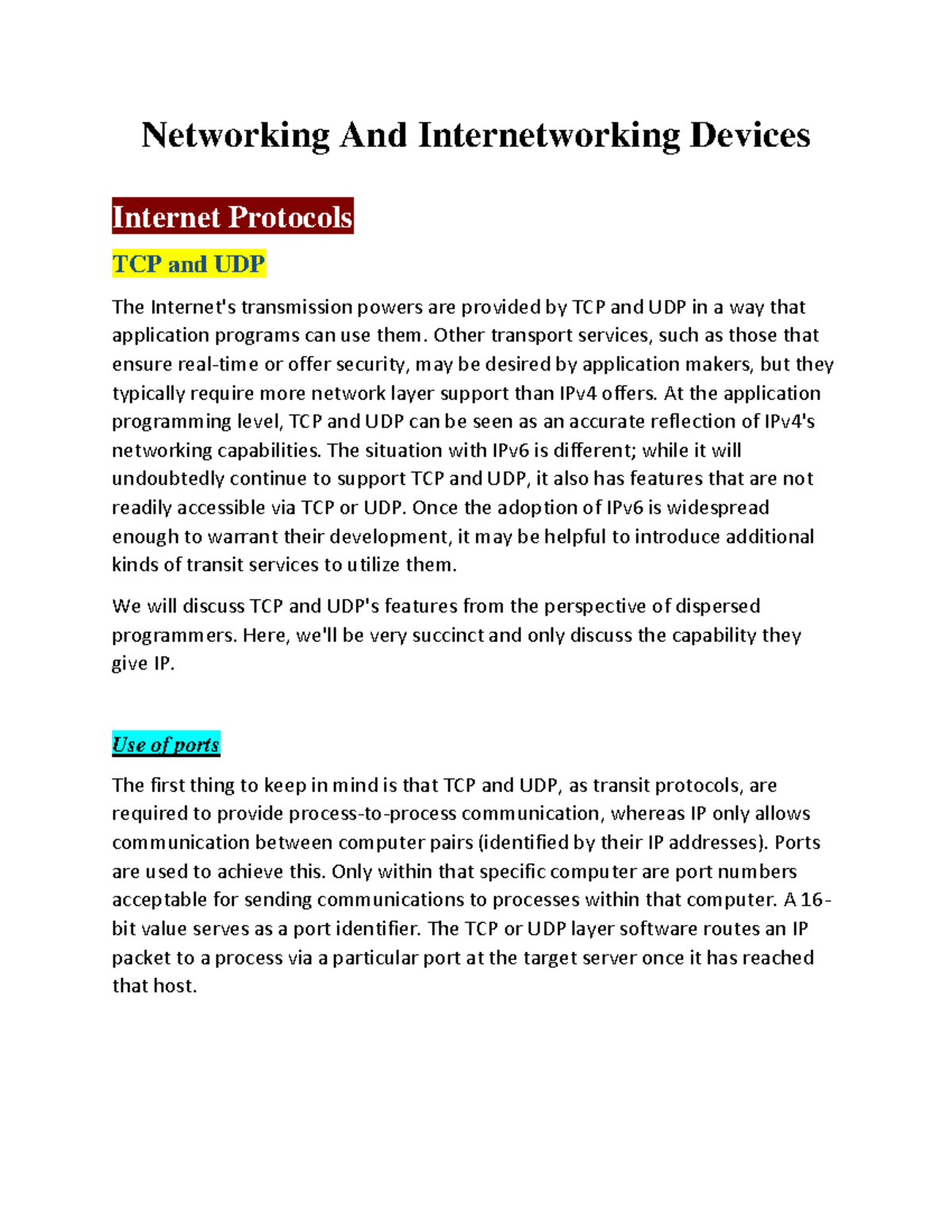 Internet Protocols Tcp And Udp Networking And Internetworking Devices Internet Protocols Tcp