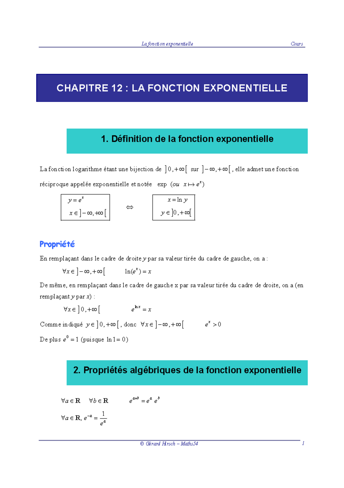 Fonction exponentielle resume 02 - CHAPITRE 12 : LA FONCTION ...