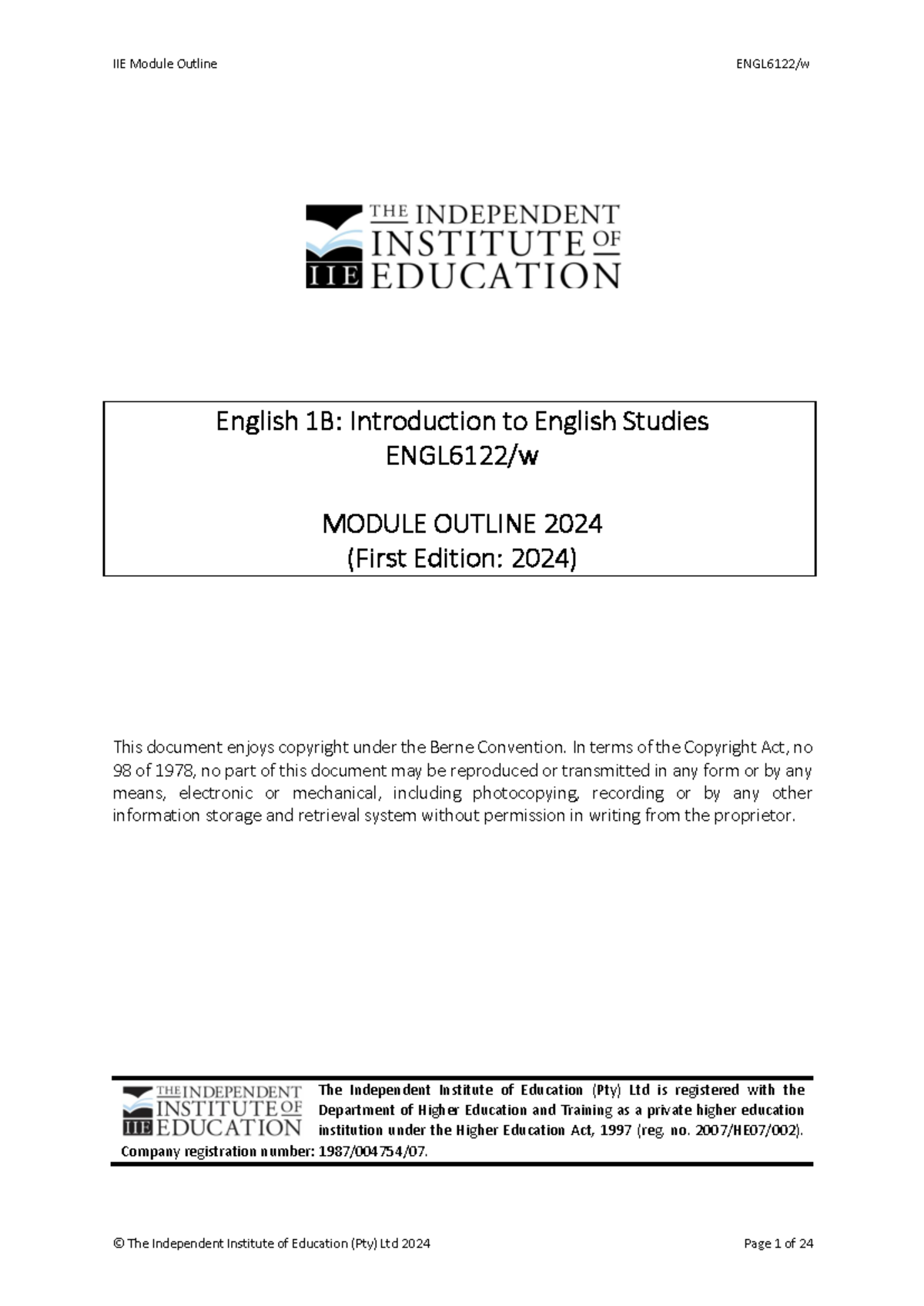 ENGL6122 MO - Module Outline - English 1B: Introduction to English ...