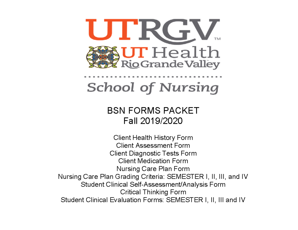 Clinical BSN Forms - BSN FORMS PACKET Fall 2019/ Client Health History ...
