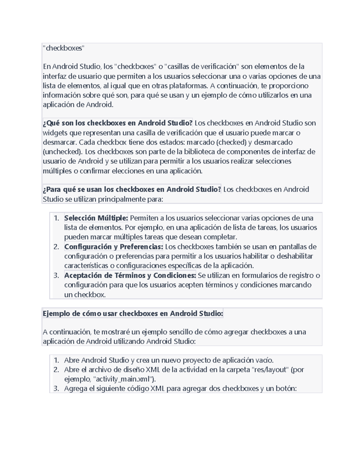 Programacion movil 2 Expo - "checkboxes" En Android Studio, los ...