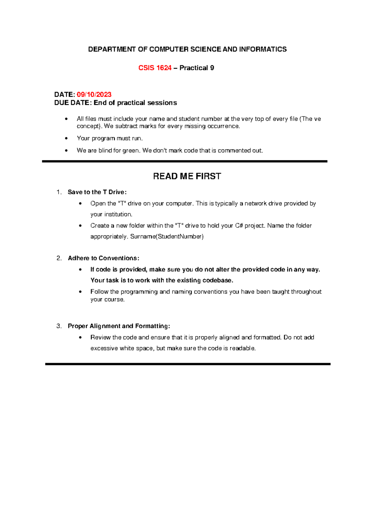 CSIS1624 Practical 9 - Instructions - DEPARTMENT OF COMPUTER SCIENCE AND INFORMATICS CSIS 162 4 ...