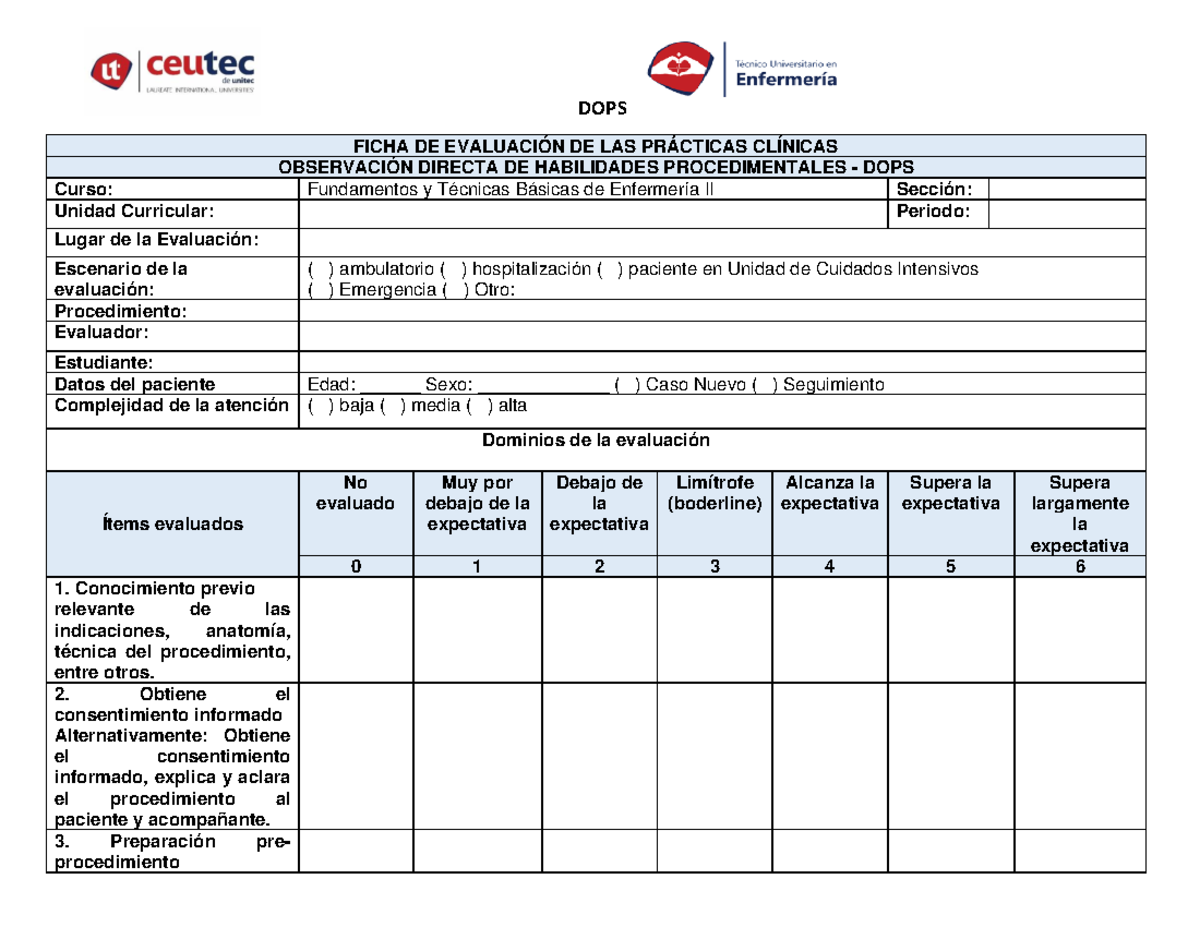 DOPS formato Rubrica - dops - DOPS FICHA DE EVALUACIÓN DE LAS PRÁCTICAS ...