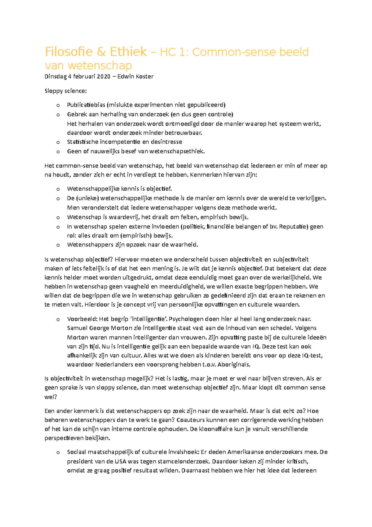 Filosofie & Ethiek - HCs - Filosofie & Ethiek – HC 1: Common-sense ...