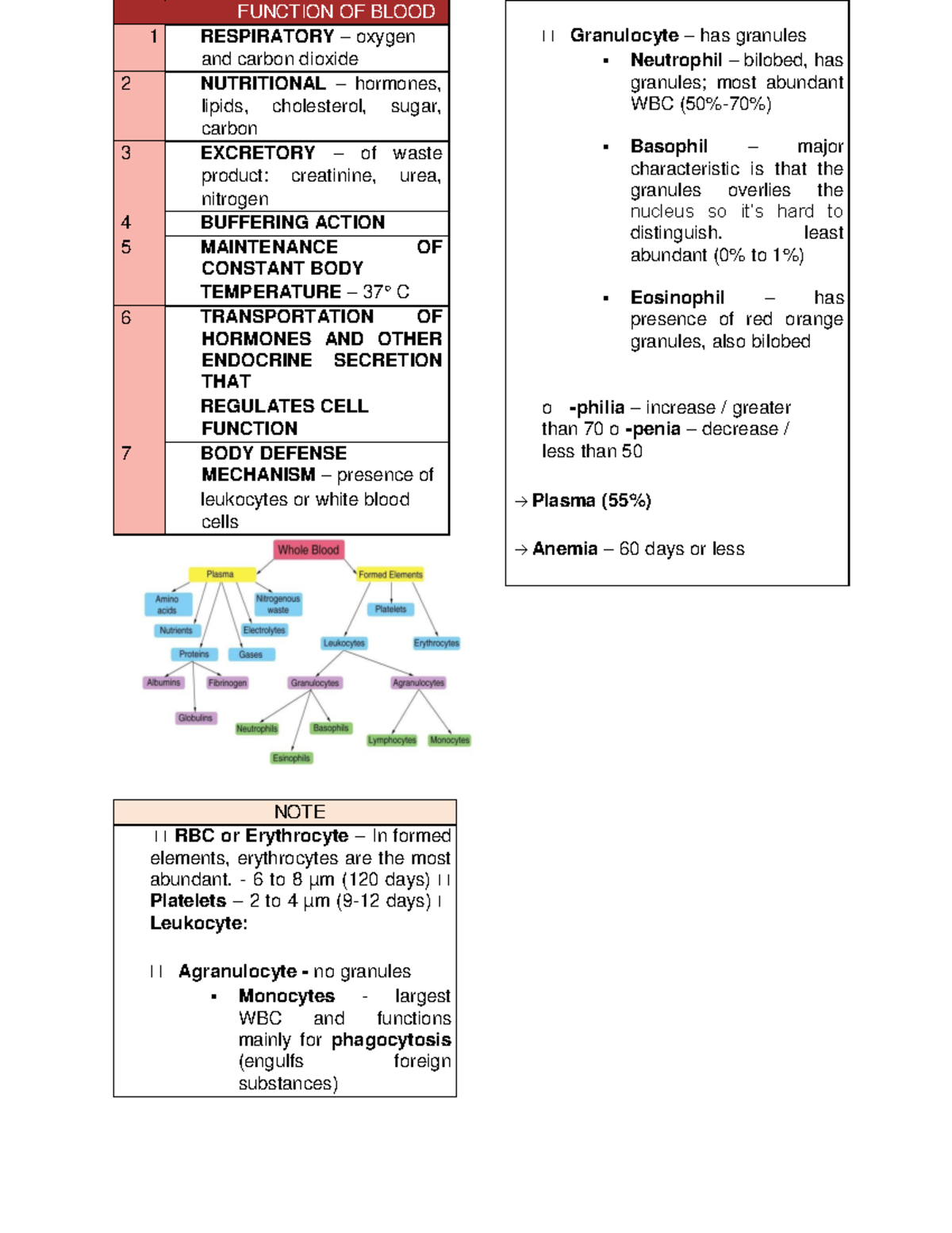Hematology 1 - Function of Blood Reviewer - NOTE RBC or Erythrocyte ...