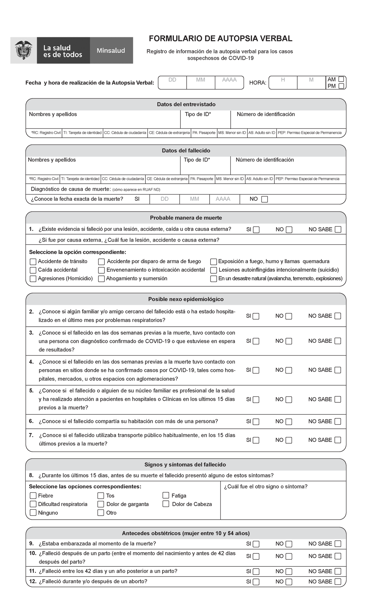 Formato autopsia verbal Covid 19 para llenar - FORMULARIO DE AUTOPSIA ...