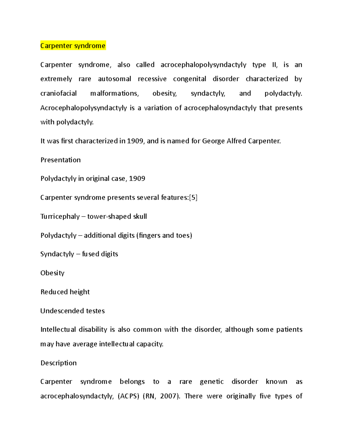 Carpenter syndrome - Carpenter syndrome Carpenter syndrome, also called ...