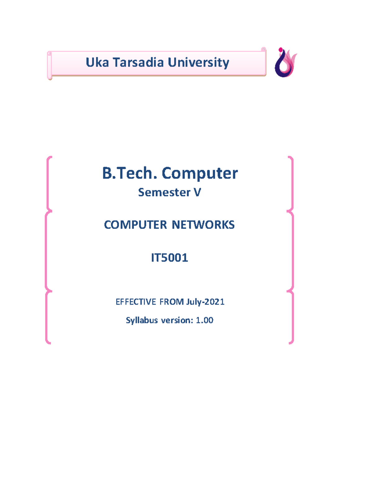 Computer Networks - Uka Tarsadia University B. Computer Semester V COMPUTER NETWORKS IT ...