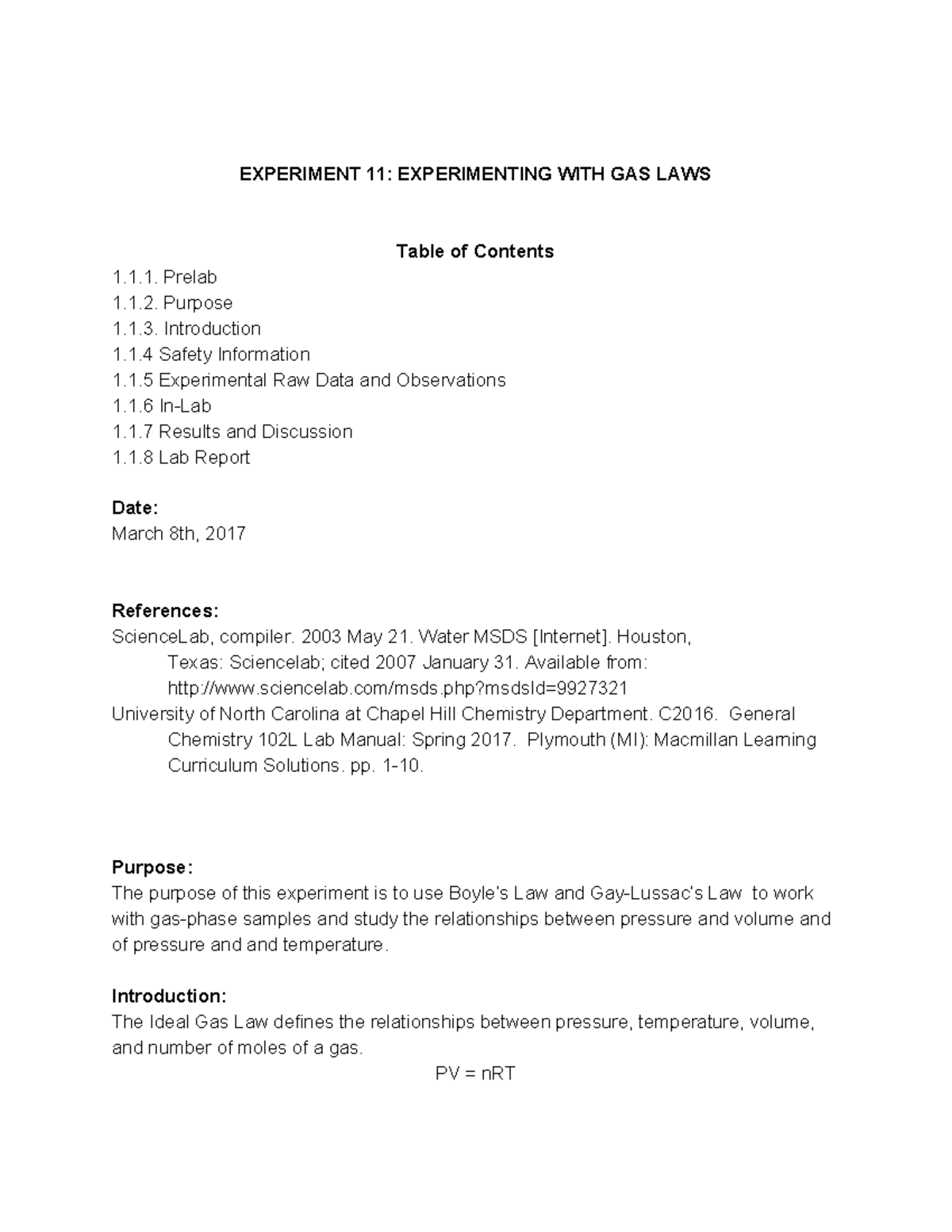 Experiment 11 - EXPERIMENT 11: EXPERIMENTING WITH GAS LAWS Table of ...
