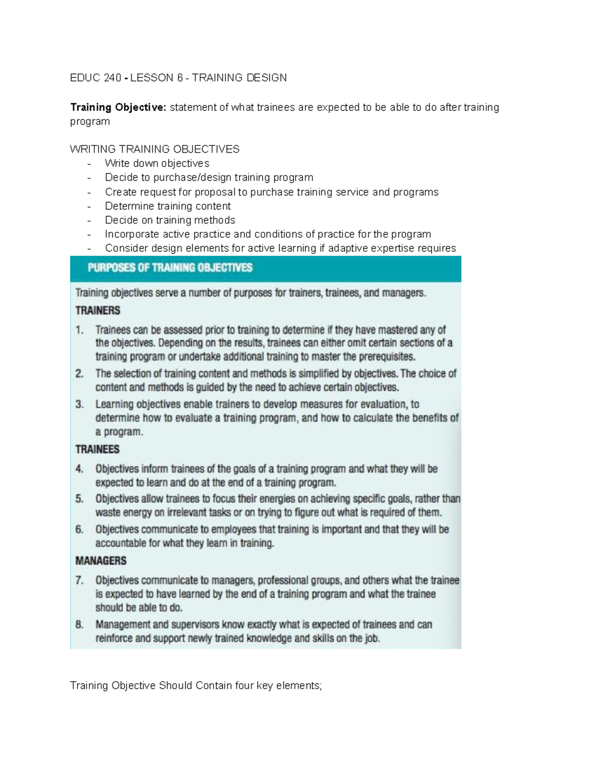 EDUC 240 - Lesson 6 - Training Design - EDUC 240 - LESSON 6 - TRAINING ...