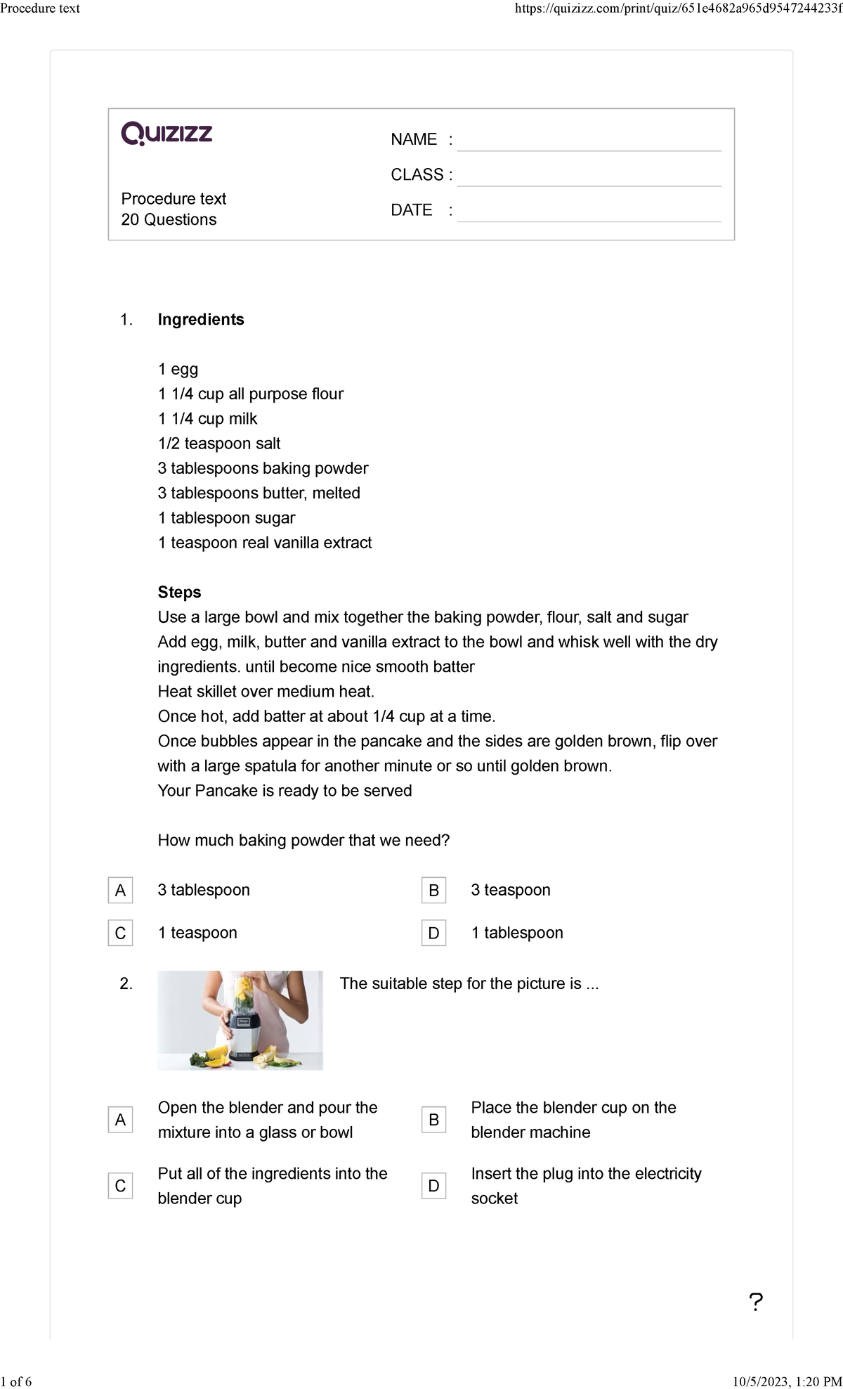 Procedure text soal latihan-1 - Procedure text 20 Questions NAME ...
