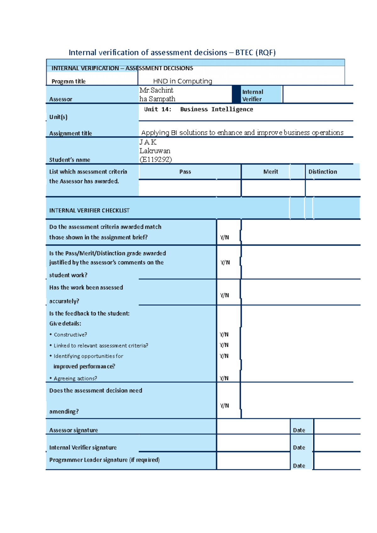 Internal verification of assessment decisions - INTERNAL VERIFIER ...