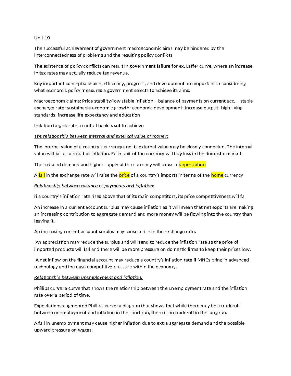 Economics unit 10 - Unit 10 The successful achievement of government ...