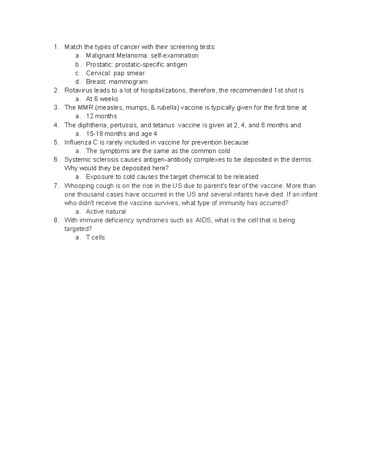 Worksheet 2A - 1. Match the types of cancer with their screening tests ...