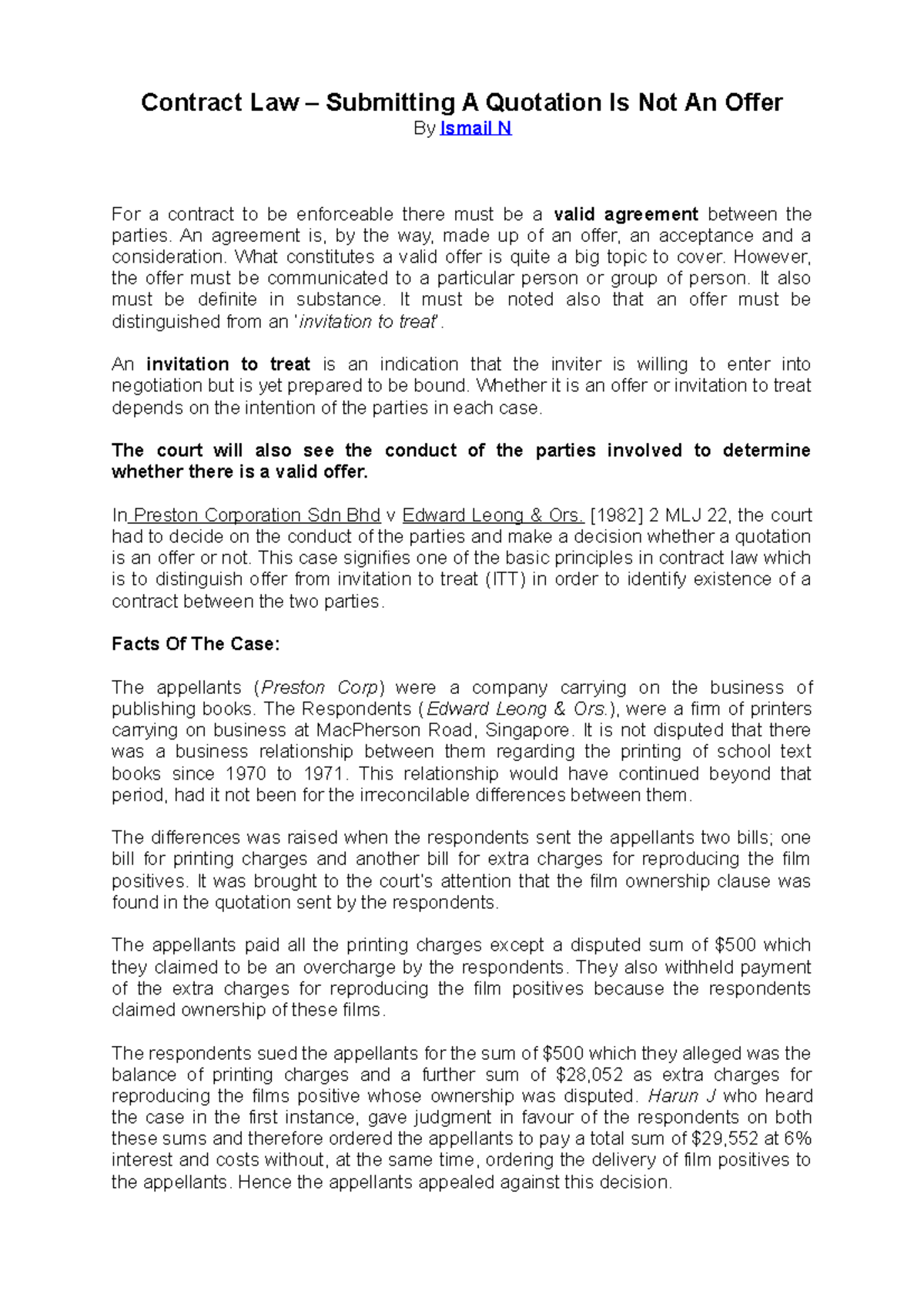 Contract Law Submitting A Quotation Is N - An agreement is, the way ...