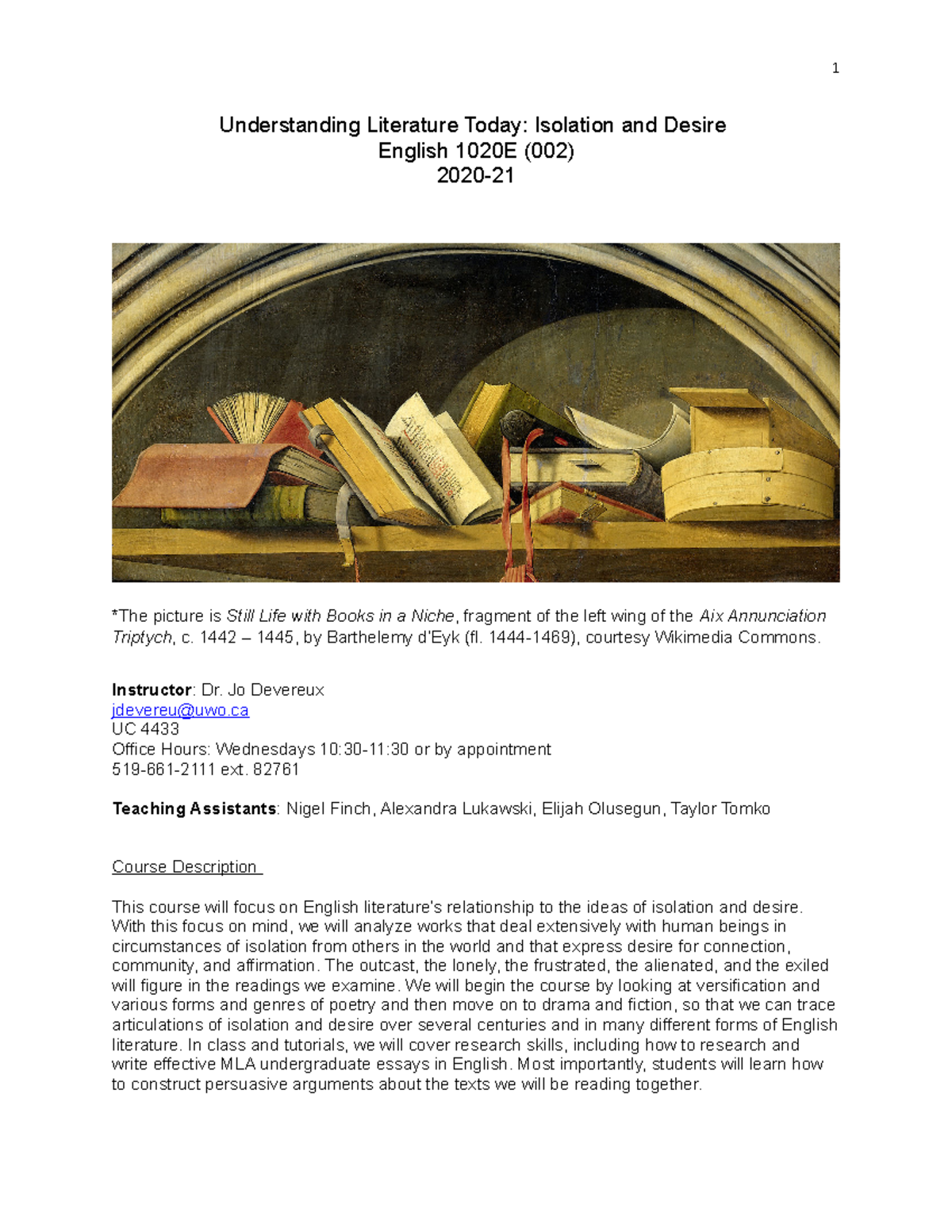 Engineering 217 - Understanding Literature Today: Isolation and Desire ...