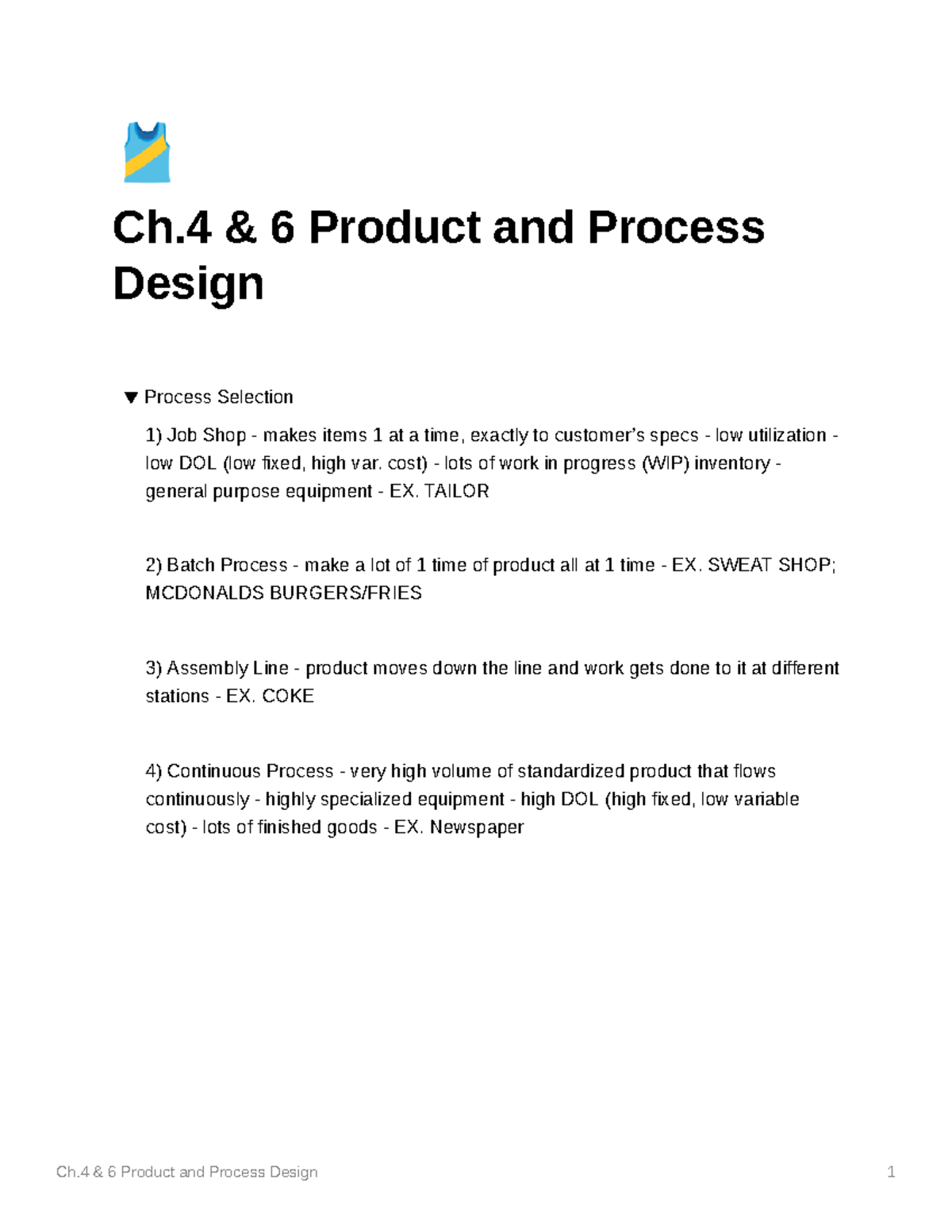 Ch.4 and 6 product and process design Part 1 - Ch & 6 Product and ...