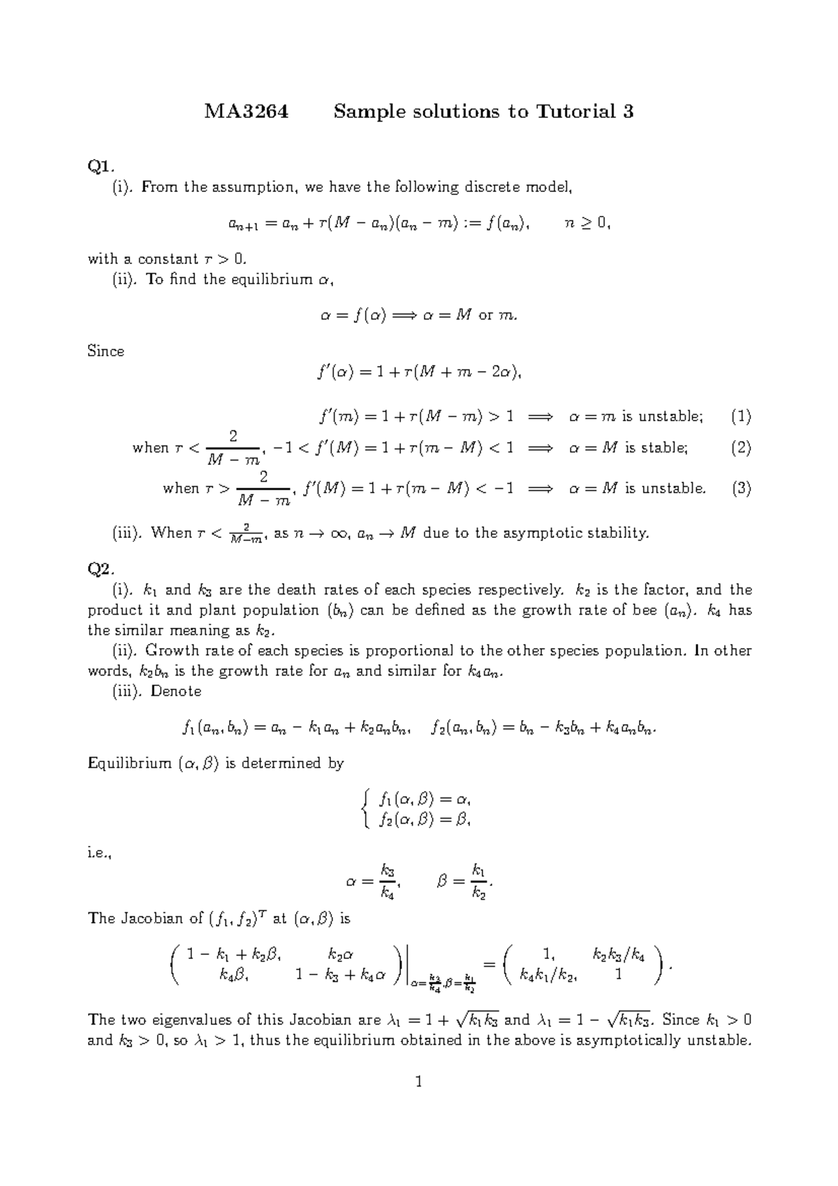 Stu3 - Practice materials - MA3264 Sample solutions to Tutorial 3 Q1 ...