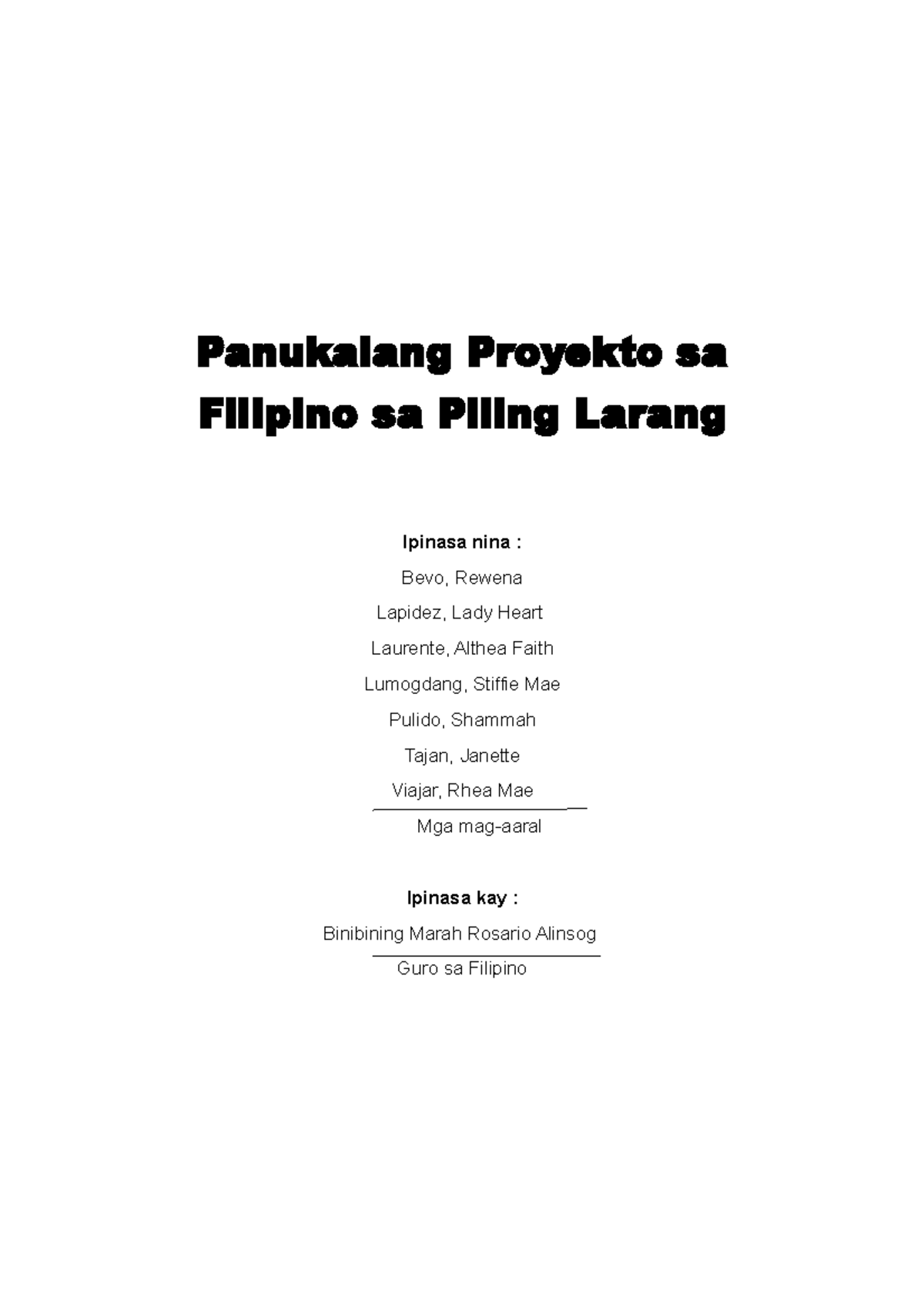 Panukalang Proyekto sa Filipino sa Piling Larang - Panukalang Proyekto ...